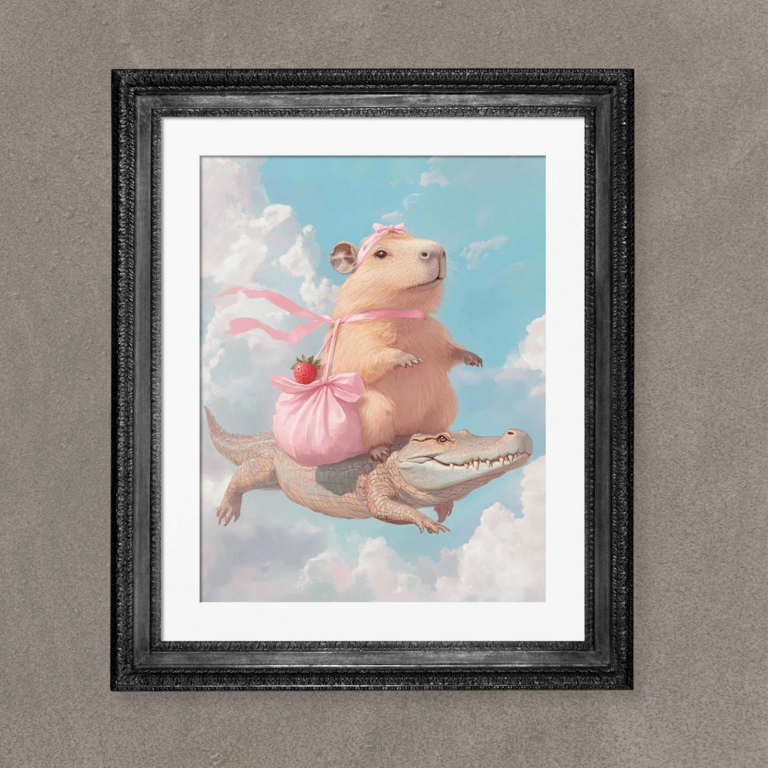 MSFCON Cute Capybara riding gator Wall Art, Funny print, Cute Capybara ...