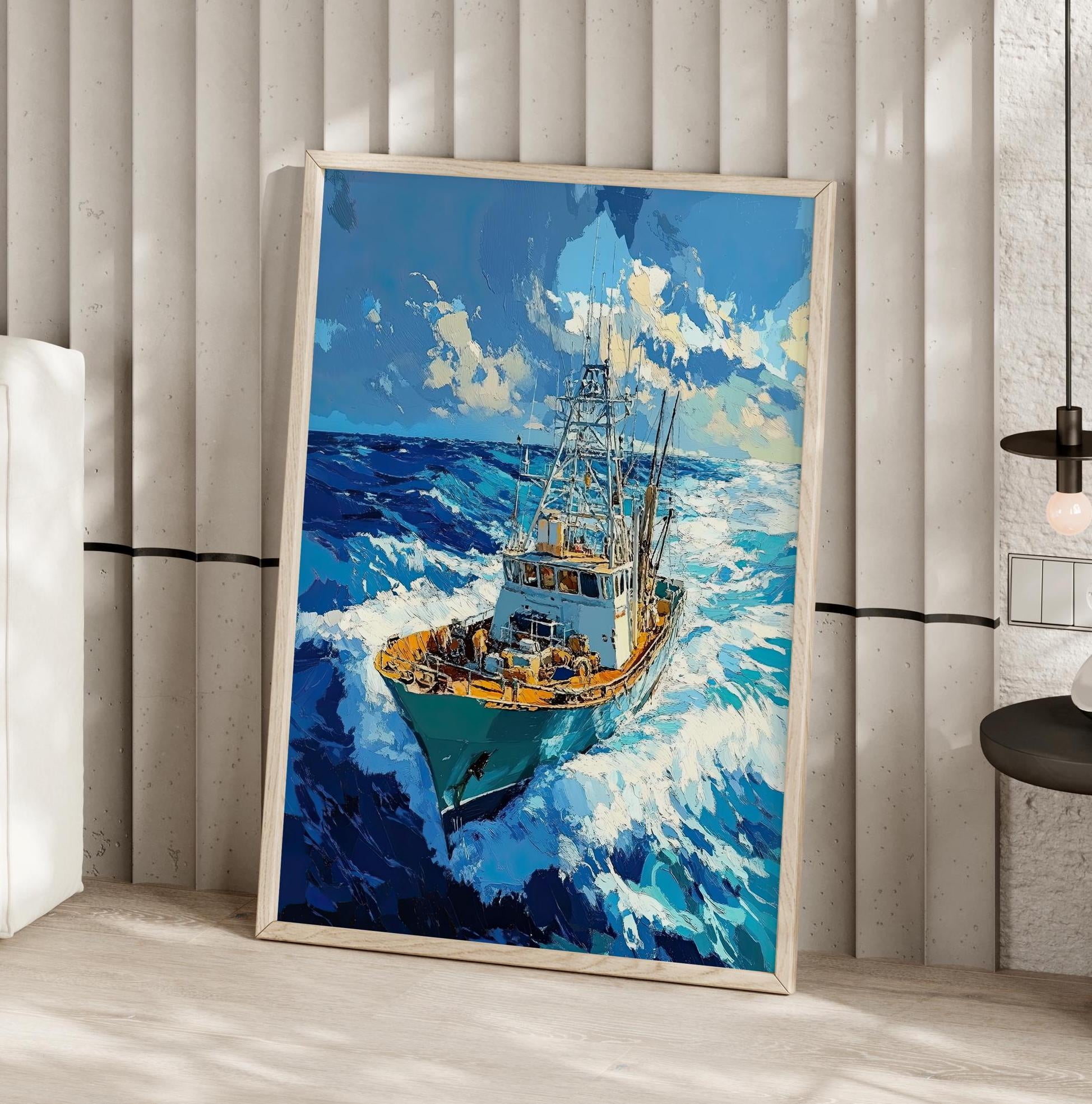 MSFCON Fishing Boat in Japan East Sea Realistic Oil Painting Poster or ...