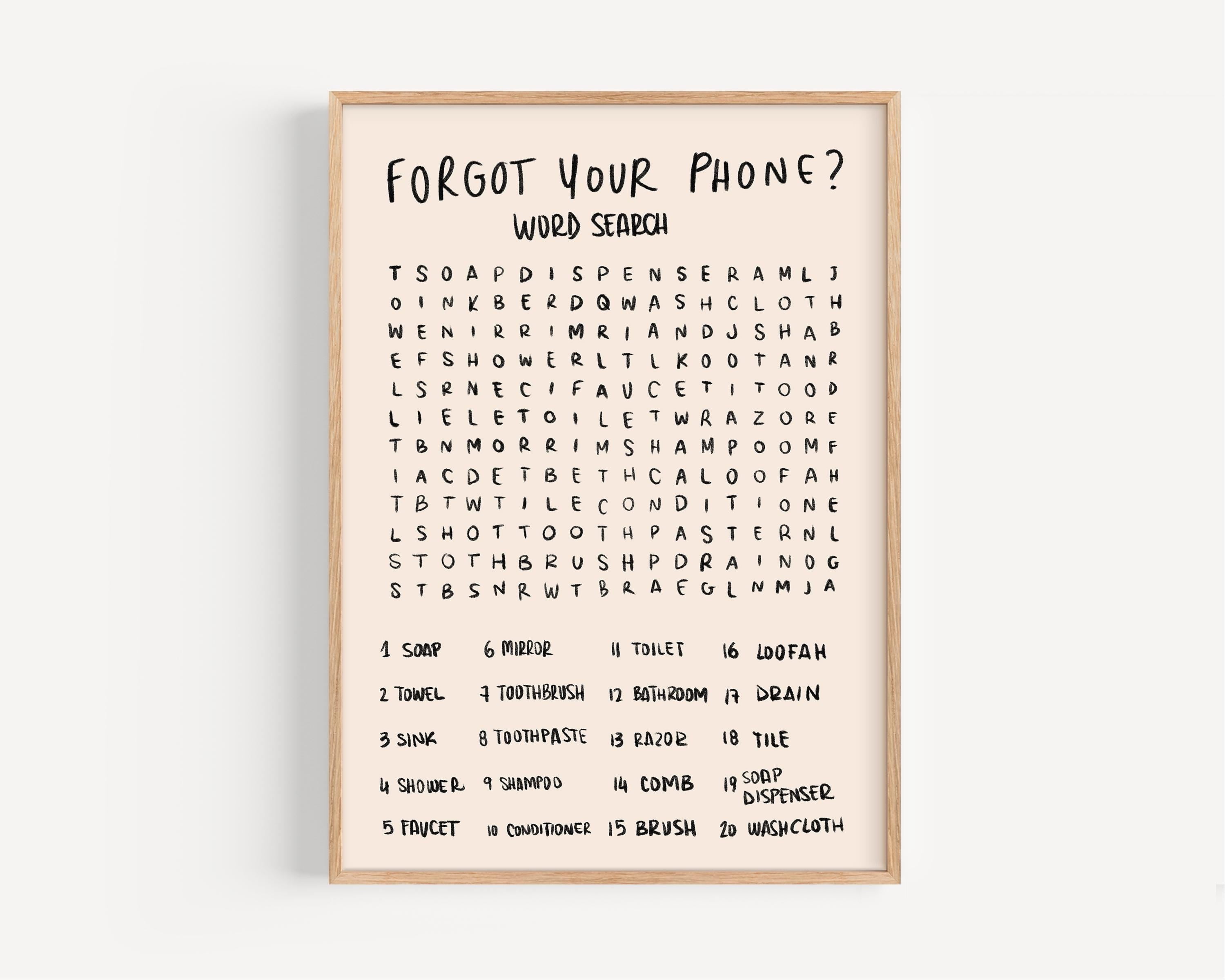 MSFCON Funny Bathroom Word Search Art Print: "Forgot Your Phone ...