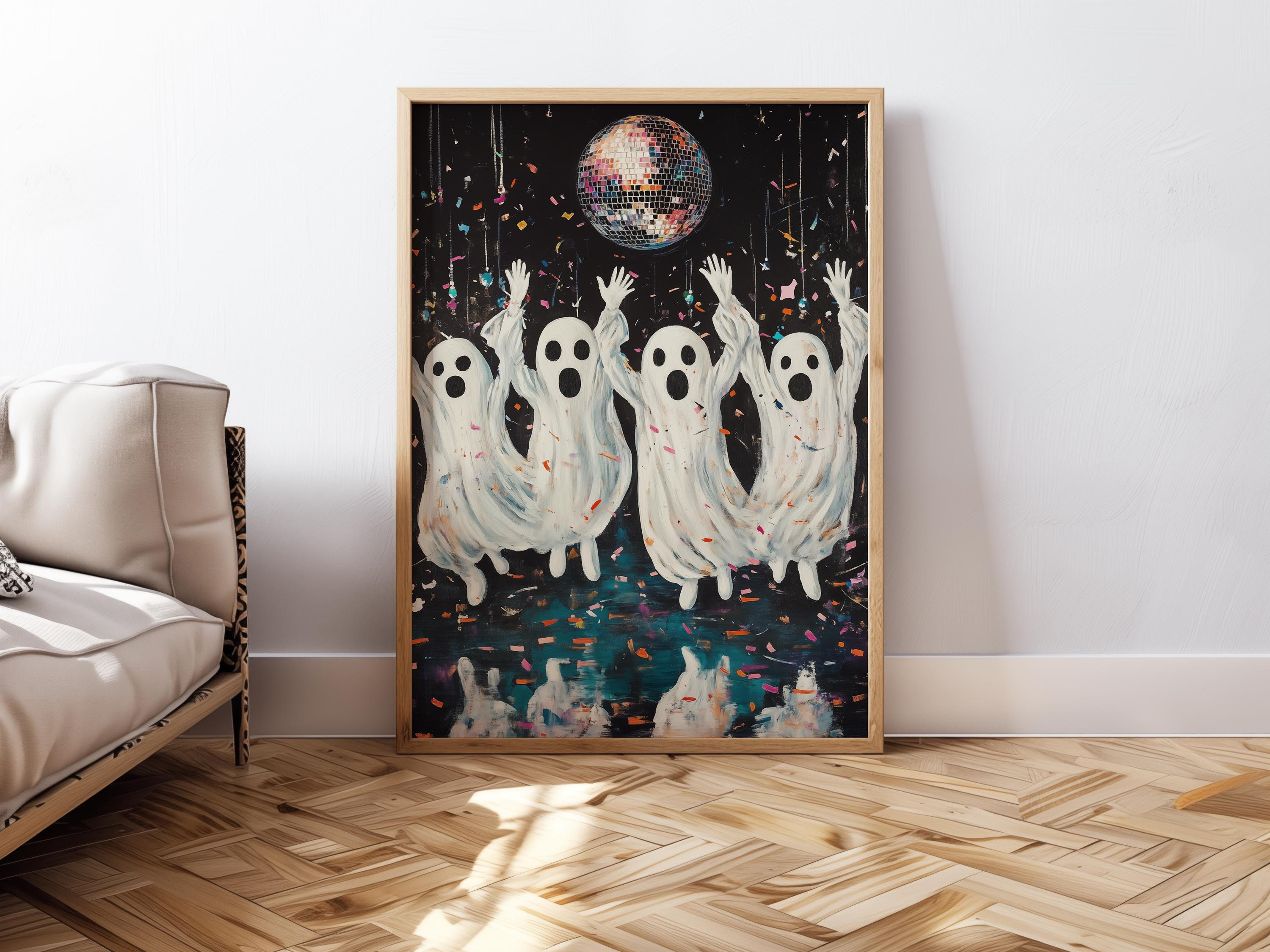 MSFCON Ghosts Wall Art Halloween Poster Disco Ball Print Spooky Wall ...