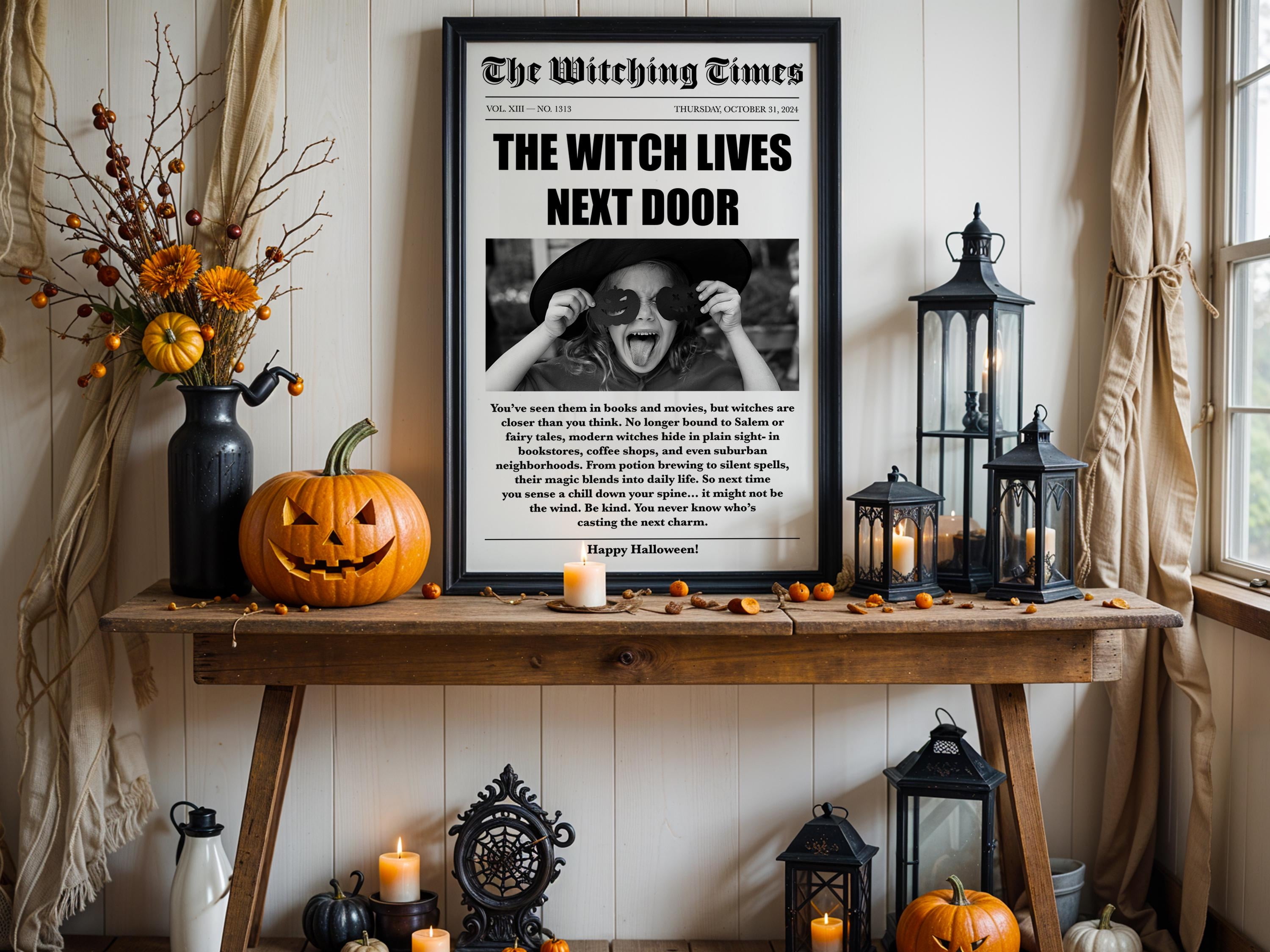 MSFCON Halloween Newspaper Poster: Retro Witch Decor, Customizable ...