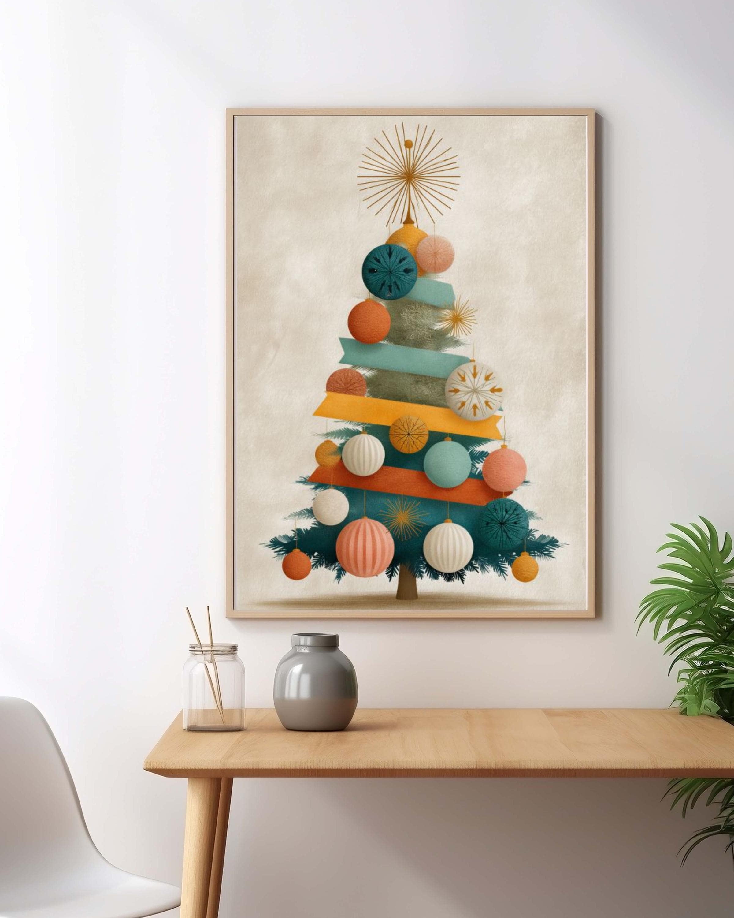 MSFCON Mid-Century Modern Christmas Tree Wall Art, Retro Holiday Poster ...