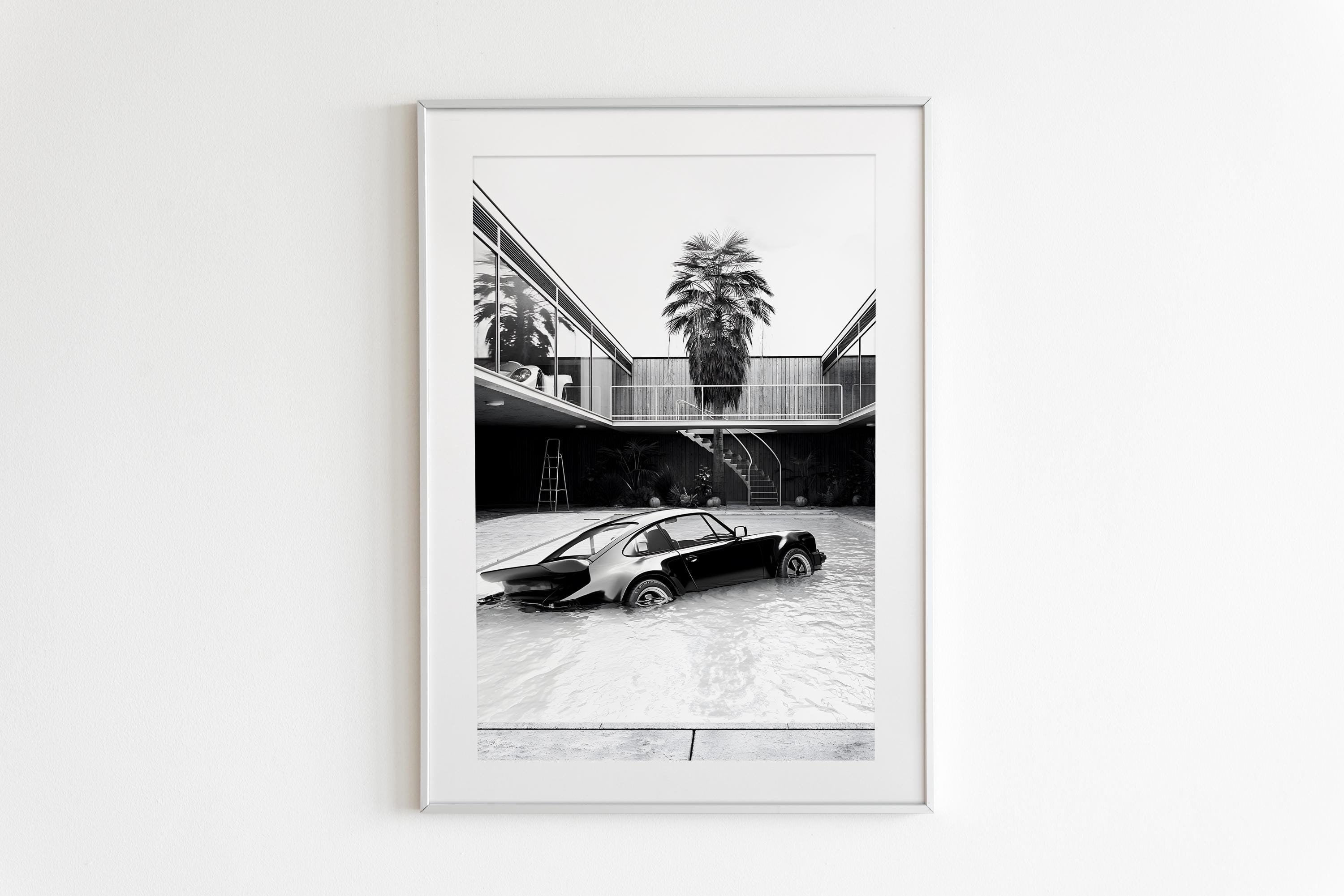MSFCON Porsche 911 in the Pool, Vintage Porsche Print, Porsche Wall Art ...