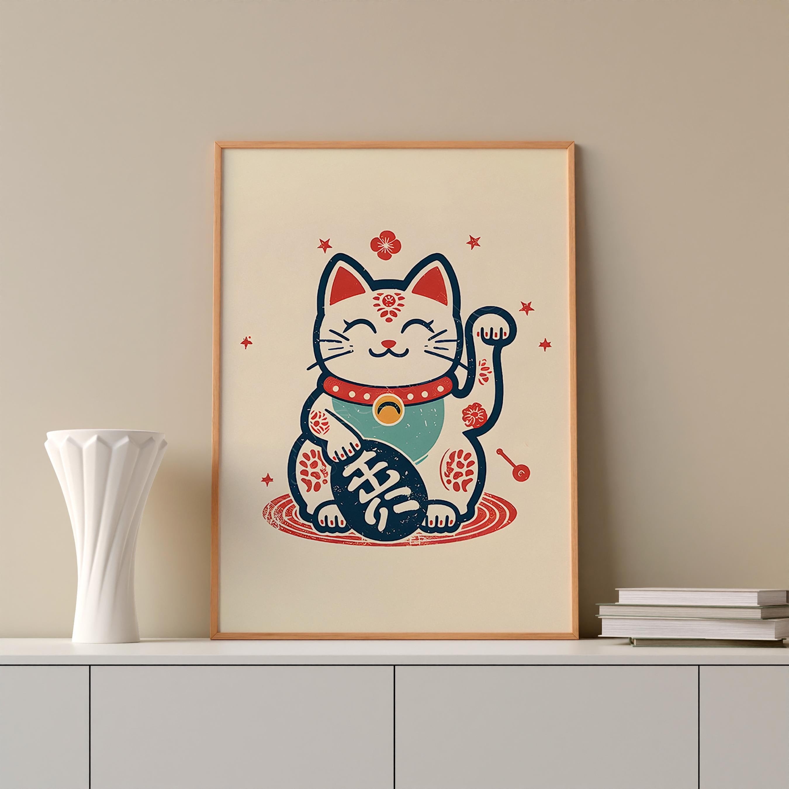 MSFCON Traditional Maneki Neko Cat Print | Japanese Lucky Cat Poster ...