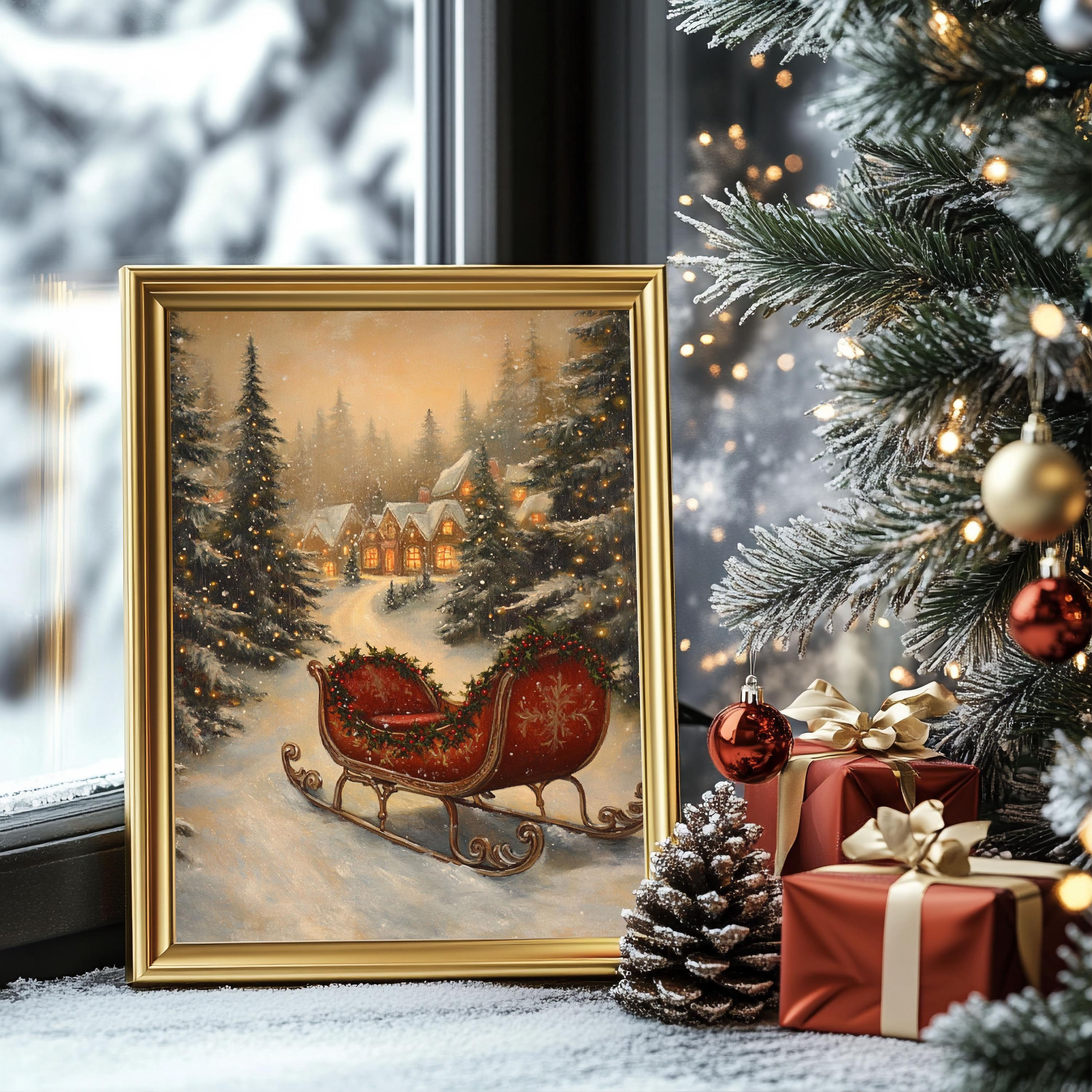 MSFCON Vintage Father Christmas Sleigh Poster, Santa Claus Sleigh Print ...