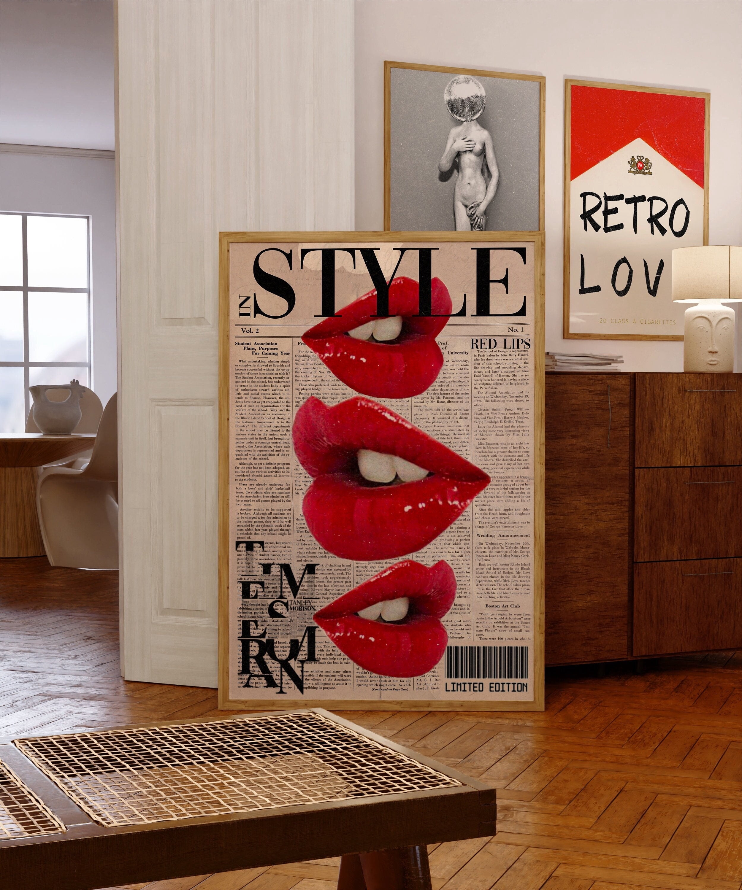 MSFCON Vogue Magazine Poster, 70s Wall Print, Red Wall Art, Newspaper ...