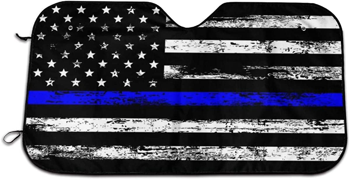 MSGUIDE Thin Blue Line American Flag Front Windshield Shade- Sunshade ...
