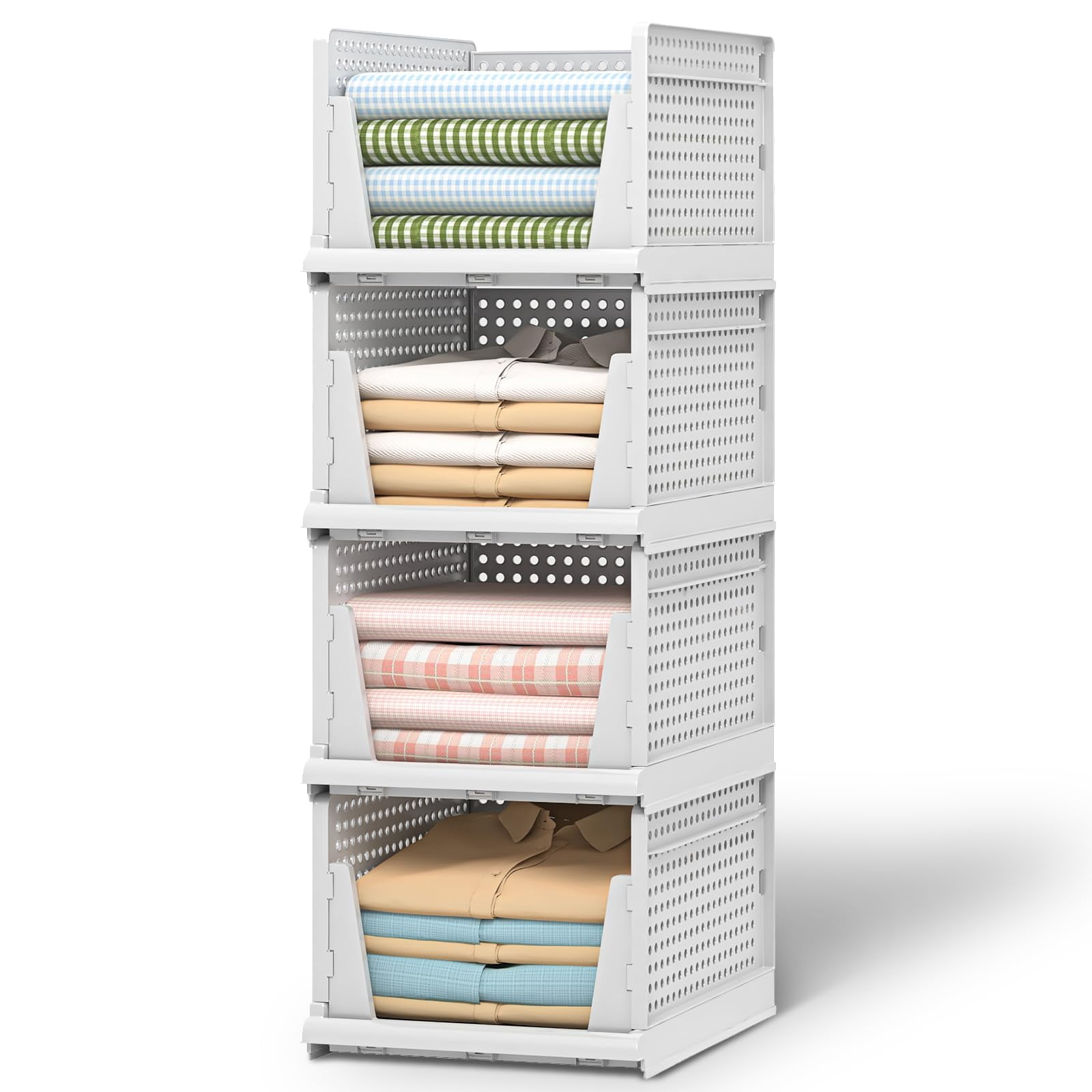 MSHOMELY Clothes Organizers and Storage, 4 Packs Stackable Plastic ...