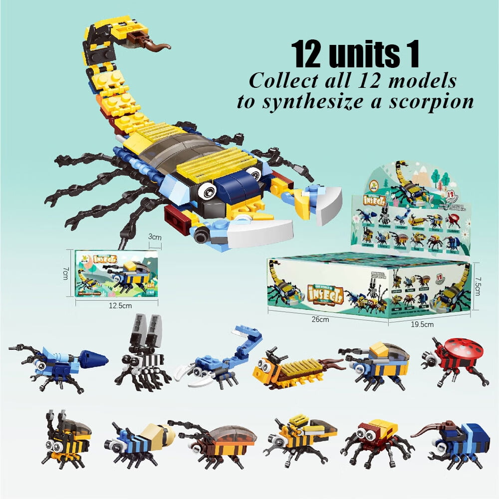 MSHUN 12 Pcs Prefilled Easter with Insect Animal Building Blocks Set ...