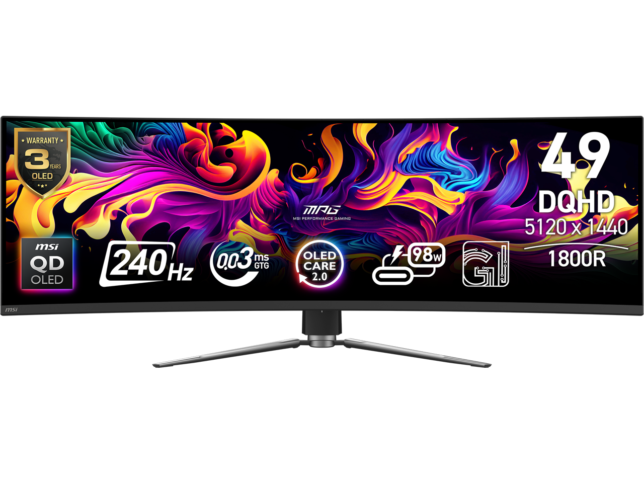 MSI 49" 240 Hz QD-OLED DQHD Gaming Monitor Adaptive Sync 5120 x 1440 ...