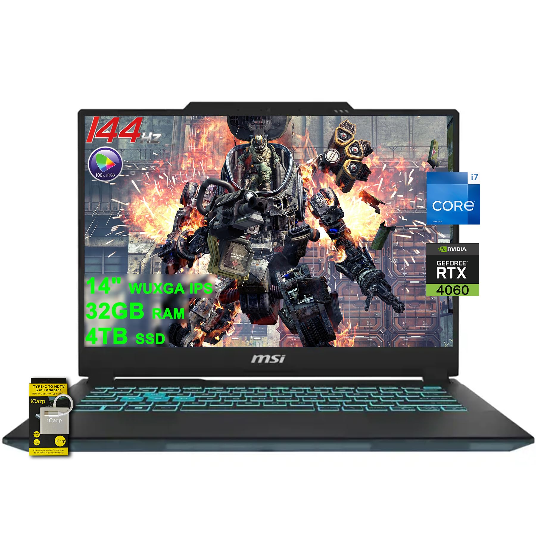MSI Cyborg 14 Gaming Laptop 14" WUXGA IPS 144Hz (100% sRGB) Intel 10 ...