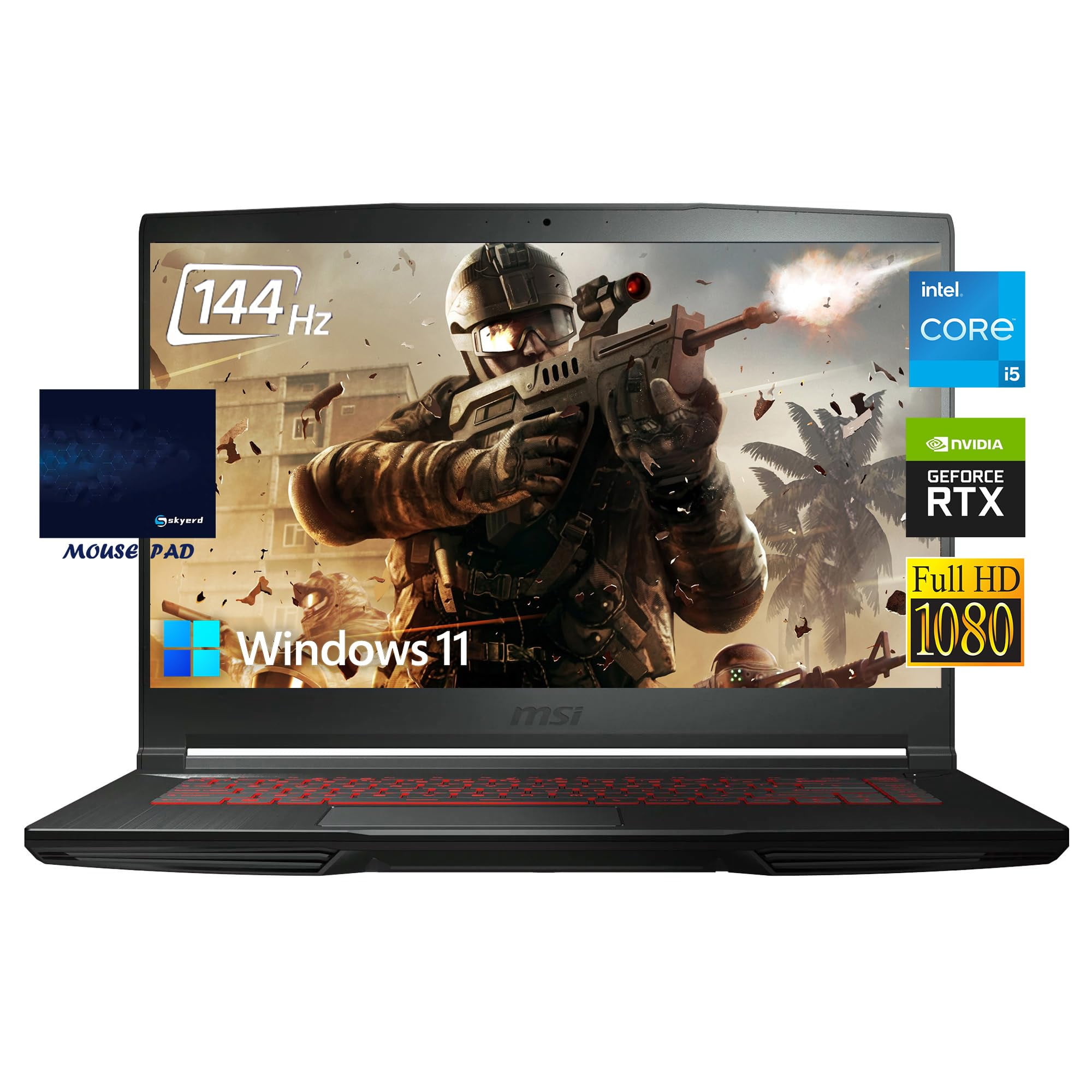MSI GF63 Thin Gaming Laptop, 15.6'' FHD 144Hz IPS Display, 11th Gen ...