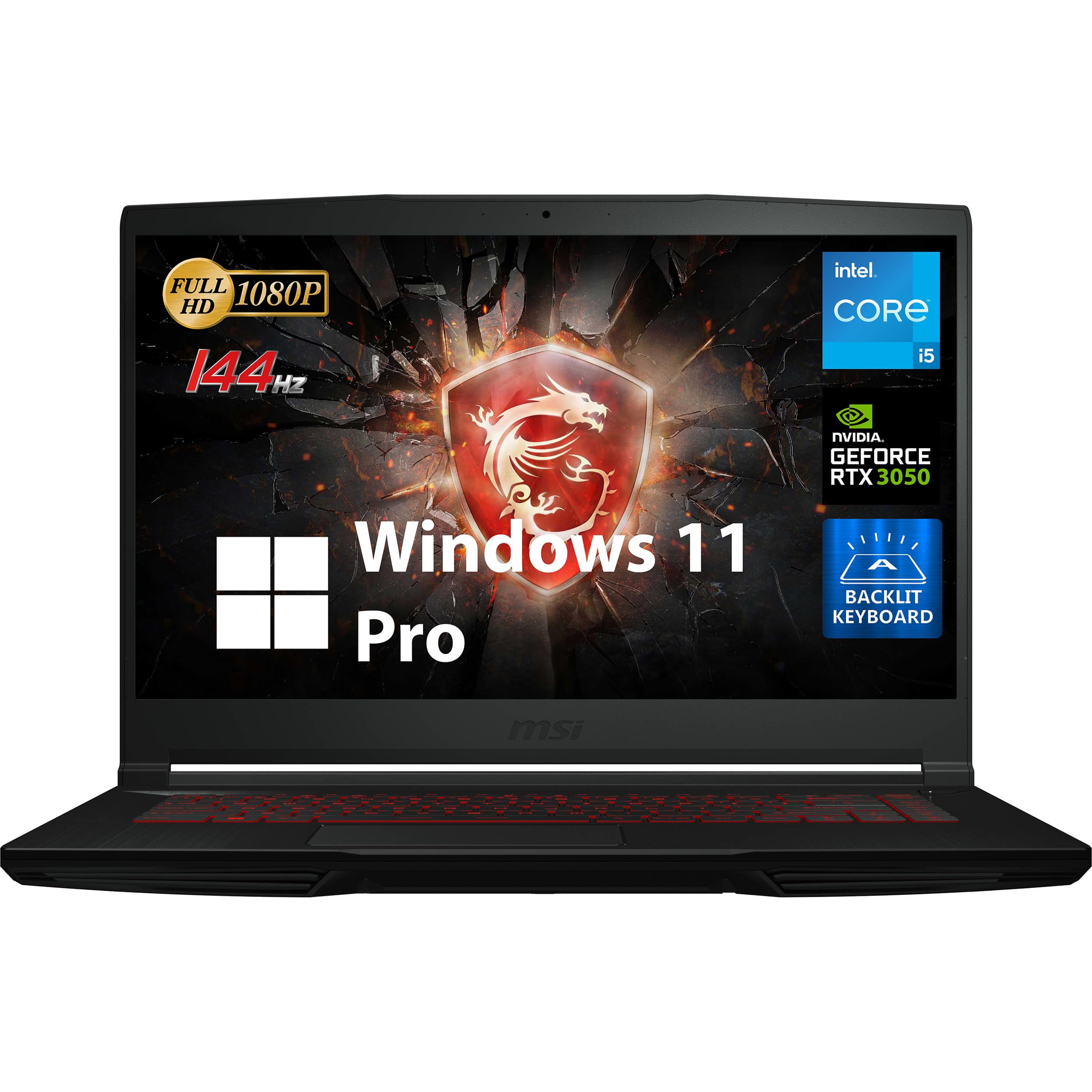 MSI GF63 Thin Gaming Laptop, 15.6" FHD 144Hz, Intel 6-Core i5-11400H ...