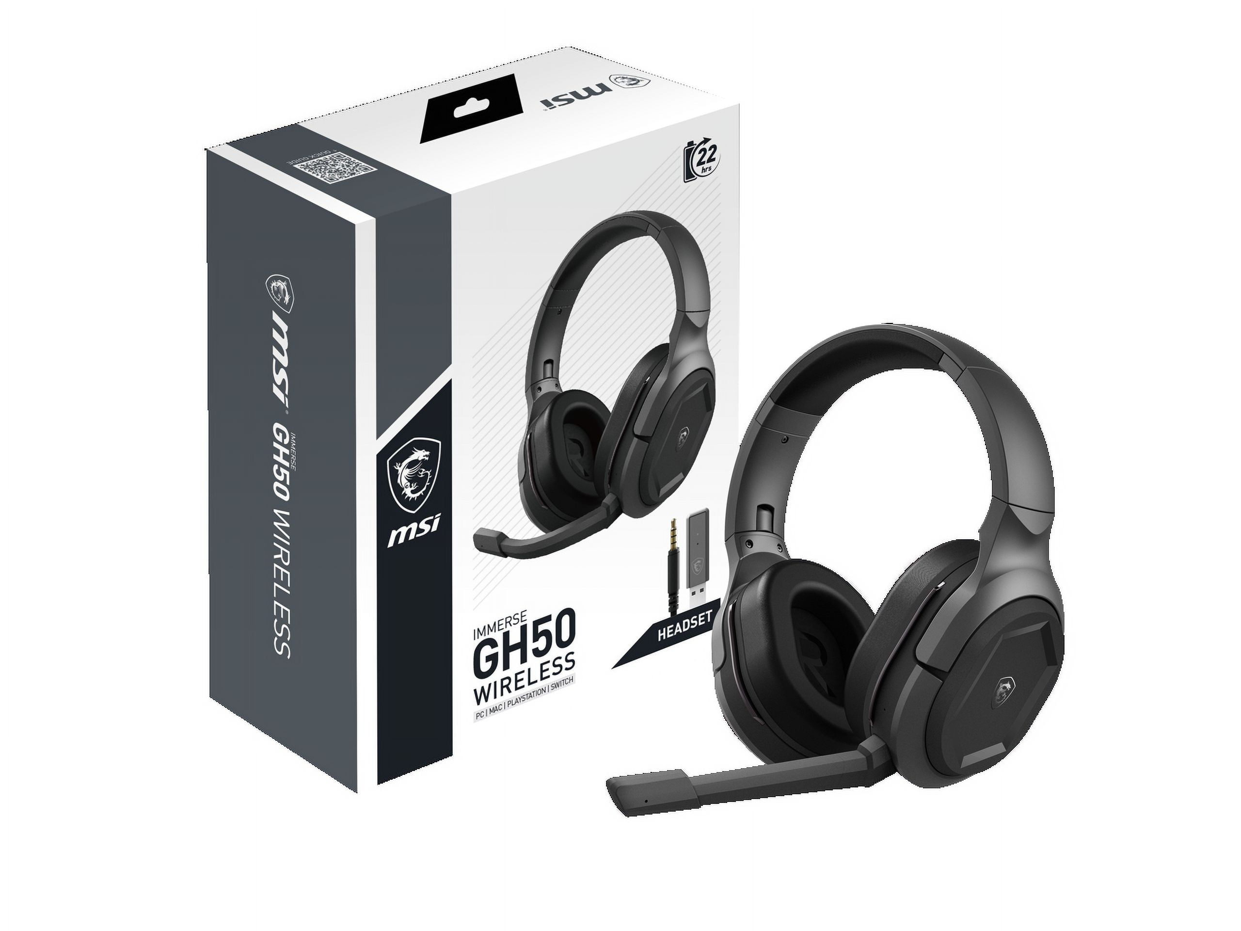 MSI Immerse GH50 Wireless Gaming Headset, 22 Hr Battery, 50mm Drivers ...