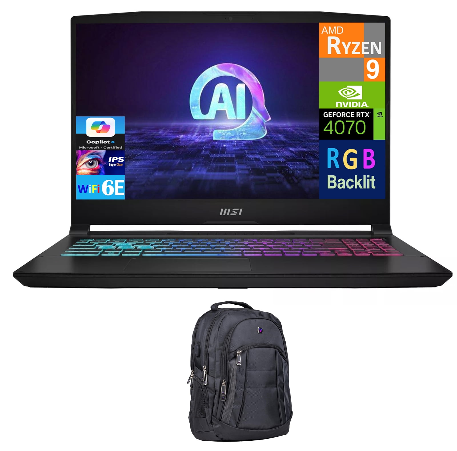 MSI Katana A15 AI B8VG-423US AI Gaming Laptop 15.6in 144Hz IPS FHD Display (AMD Ryzen 9 8945HS ...