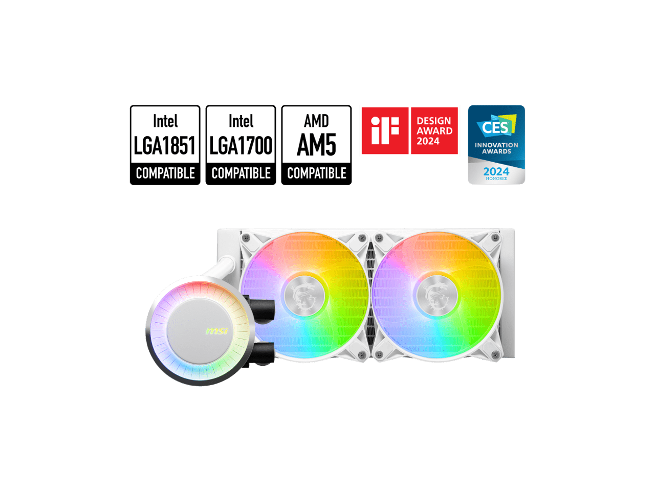 MSI MAG CoreLiquid E240 White - AIO ARGB CPU Liquid Cooler - Rotating Cap Design - 240mm ...