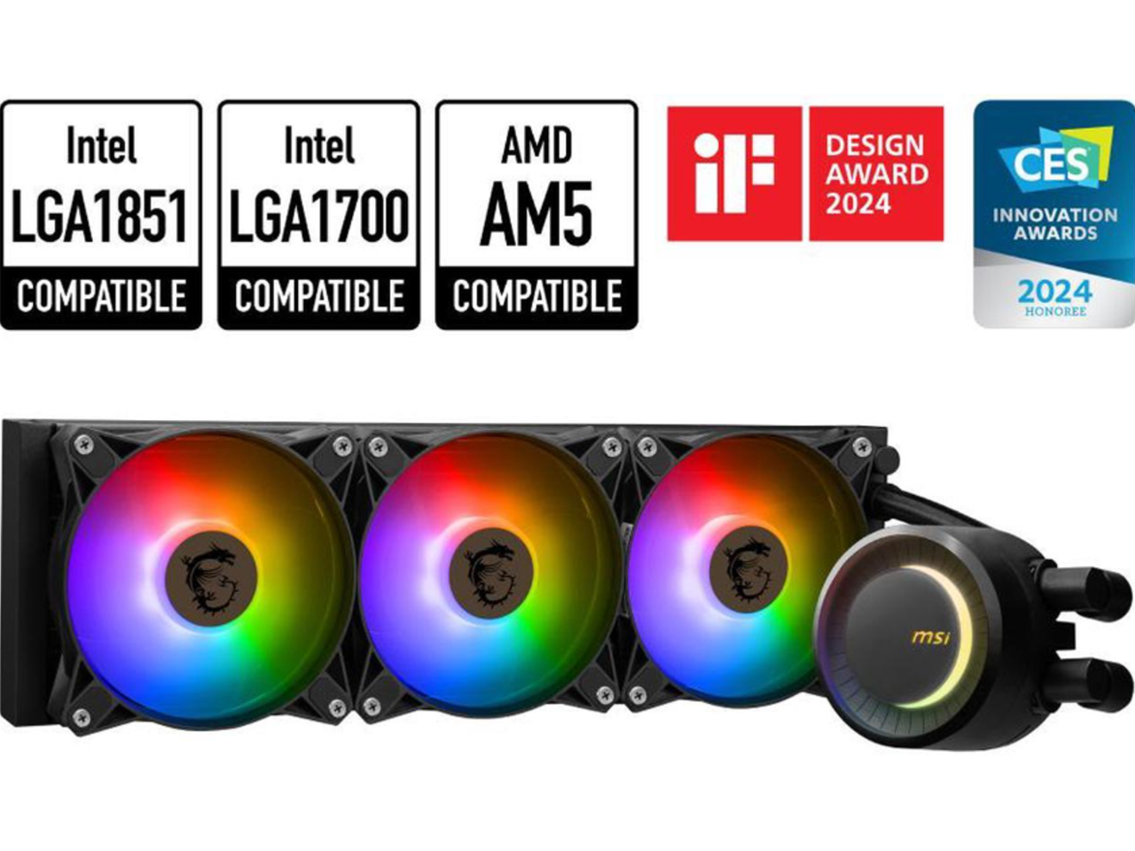 MSI MAG CoreLiquid E360 Black - AIO CPU Liquid Cooler - 360mm - Triple Fans - LGA 1700 / AM5 ...