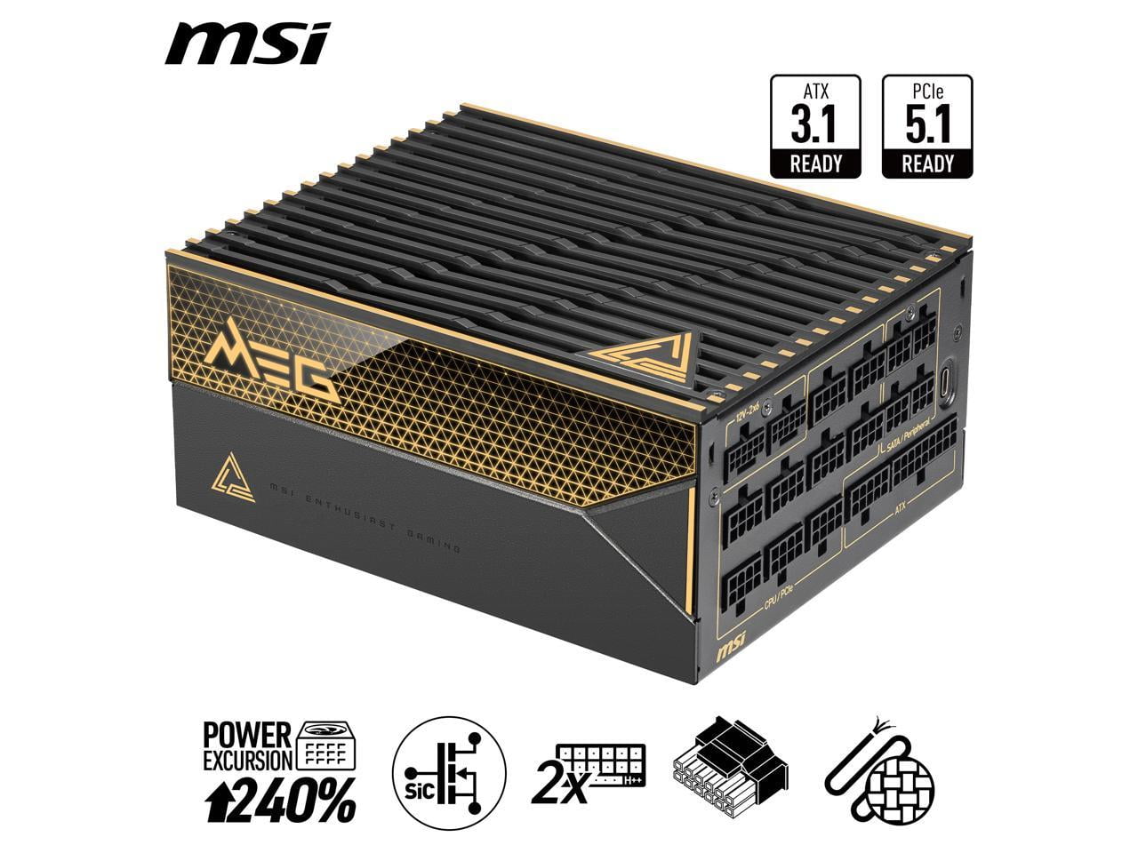 MSI - MEG Ai1600T PCIE5, 80+ TITANIUM Full Modular Gaming PSU, Dual 12V ...