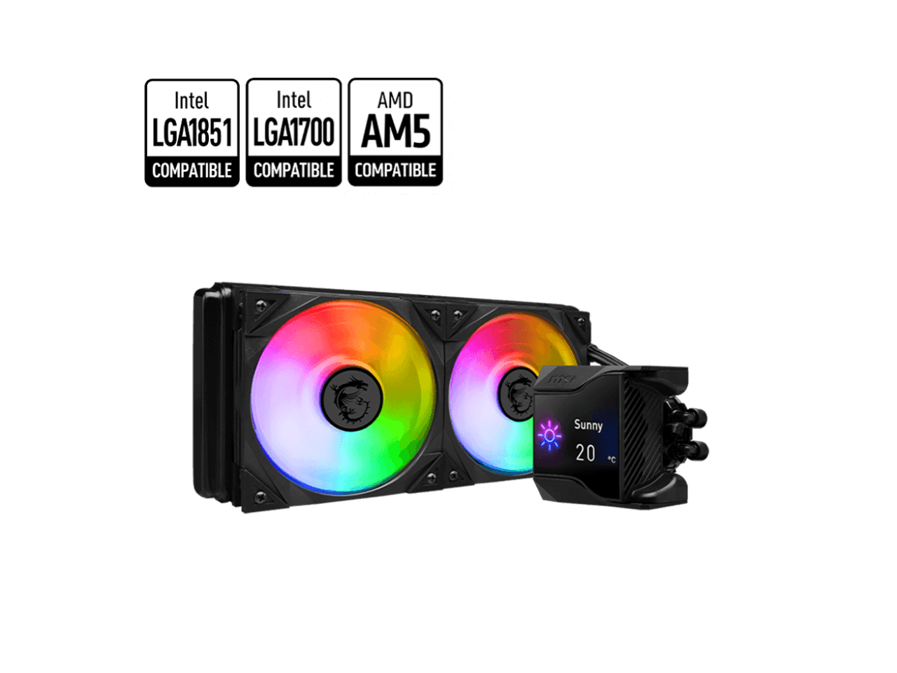 MSI MPG CoreLiquid D240 ARGB CPU Liquid Cooler - 2.4" IPS LCD Screen - 240mm Radiator - Double ...