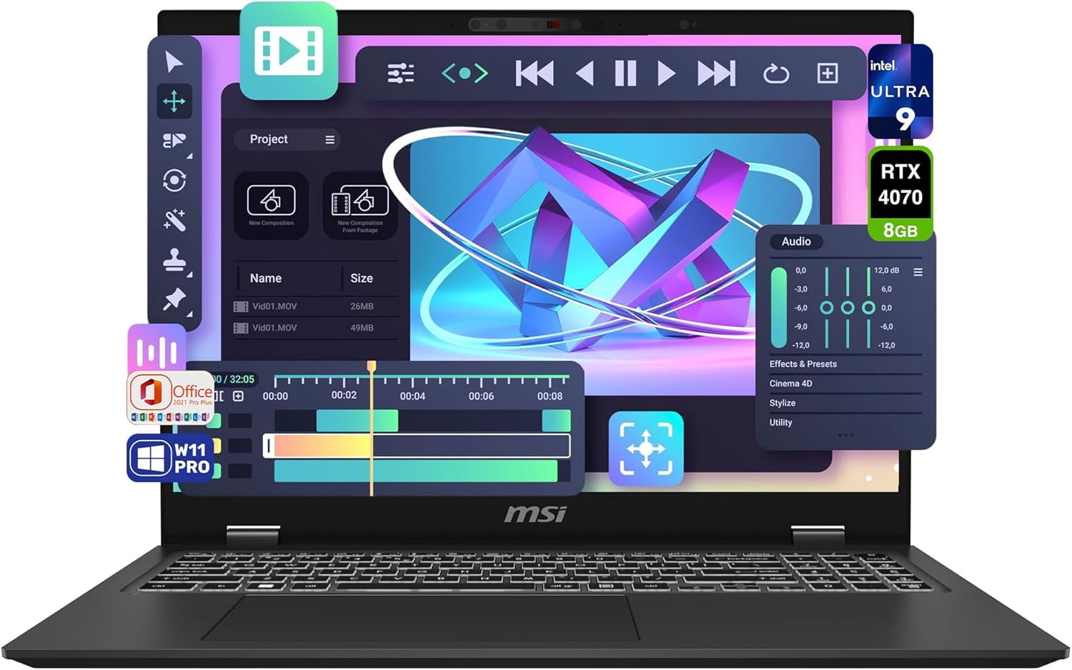 MSI Prestige 16 AI Studio EVO Laptop, Intel Ultra 9-185H, 32 GB LPDDR5 ...