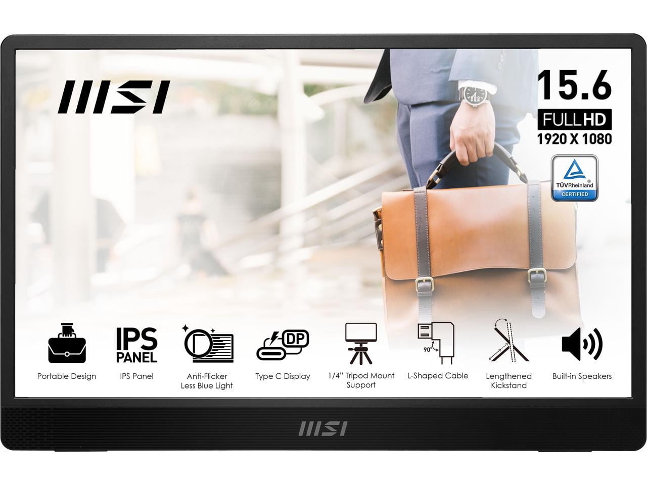 MSI Pro MP161 Portable Monitor, 15.6" FHD IPS 1080p, USB Type-C, Mini ...