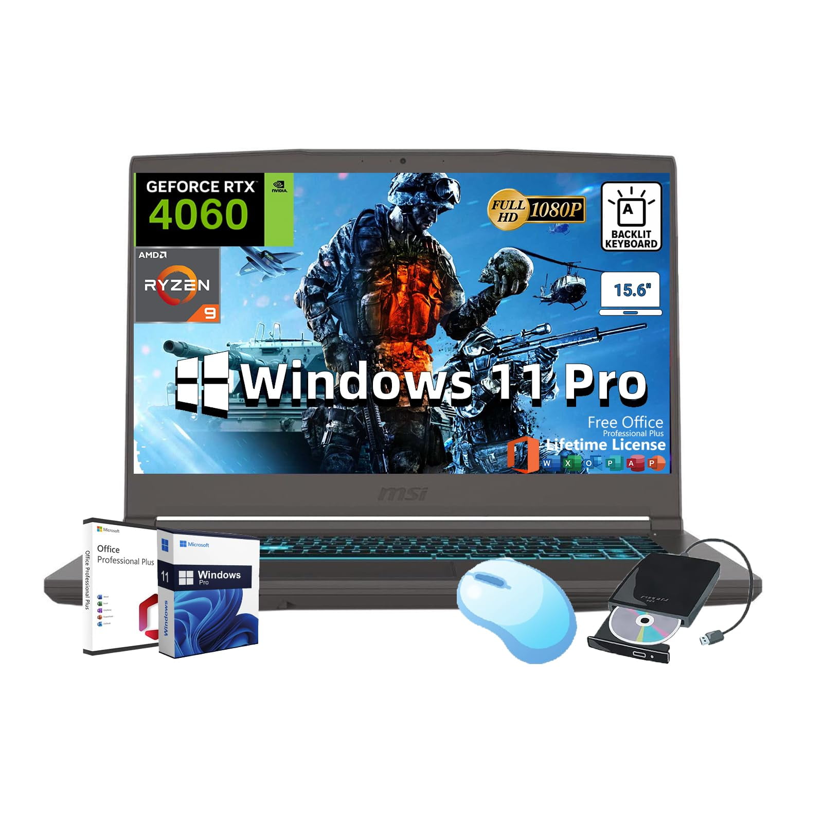 MSI Thin 15 Gaming Laptop | GeForce RTX 4060 Laptop GPU | AMD Ryzen 9 8945HS | 15.6" FHD IPS ...