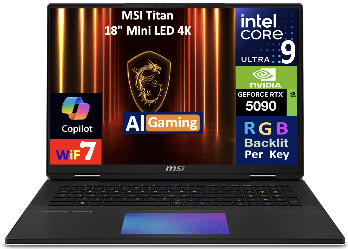 MSI Titan AI Gaming Laptop 18in 120Hz Mini LED 4K Display (Intel Ultra ...