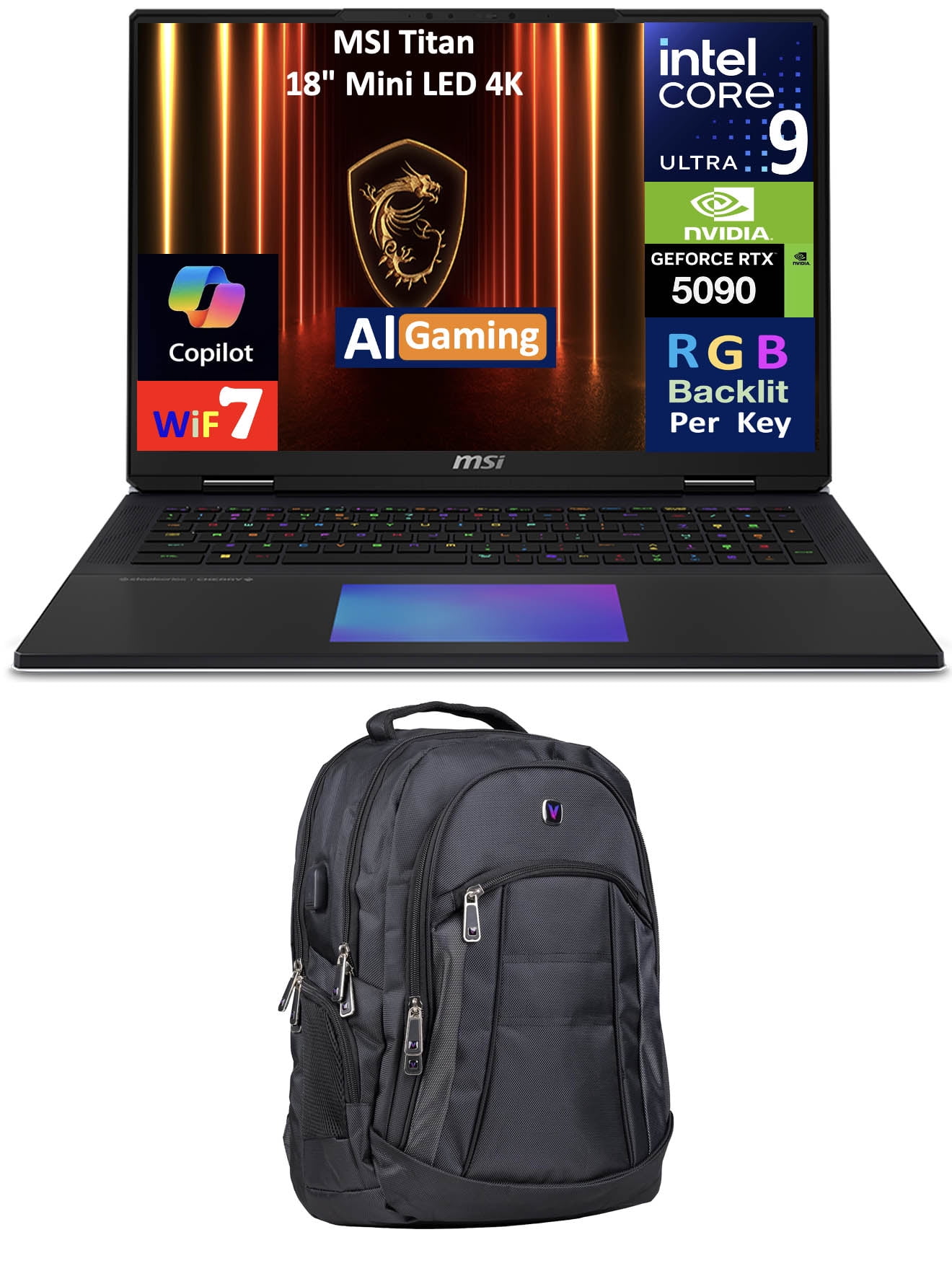 MSI Titan AI Gaming Laptop 18in 120Hz Mini LED 4K Display (Intel Ultra ...