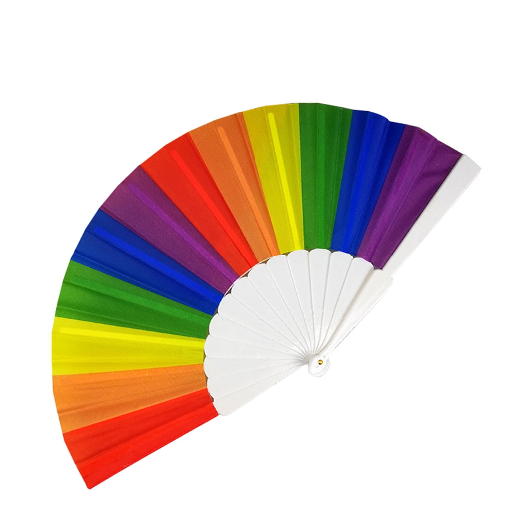 MSJUHEG Folding Fans Hand Fan Rainbow Hand Held Folding Fan Dance Fan ...