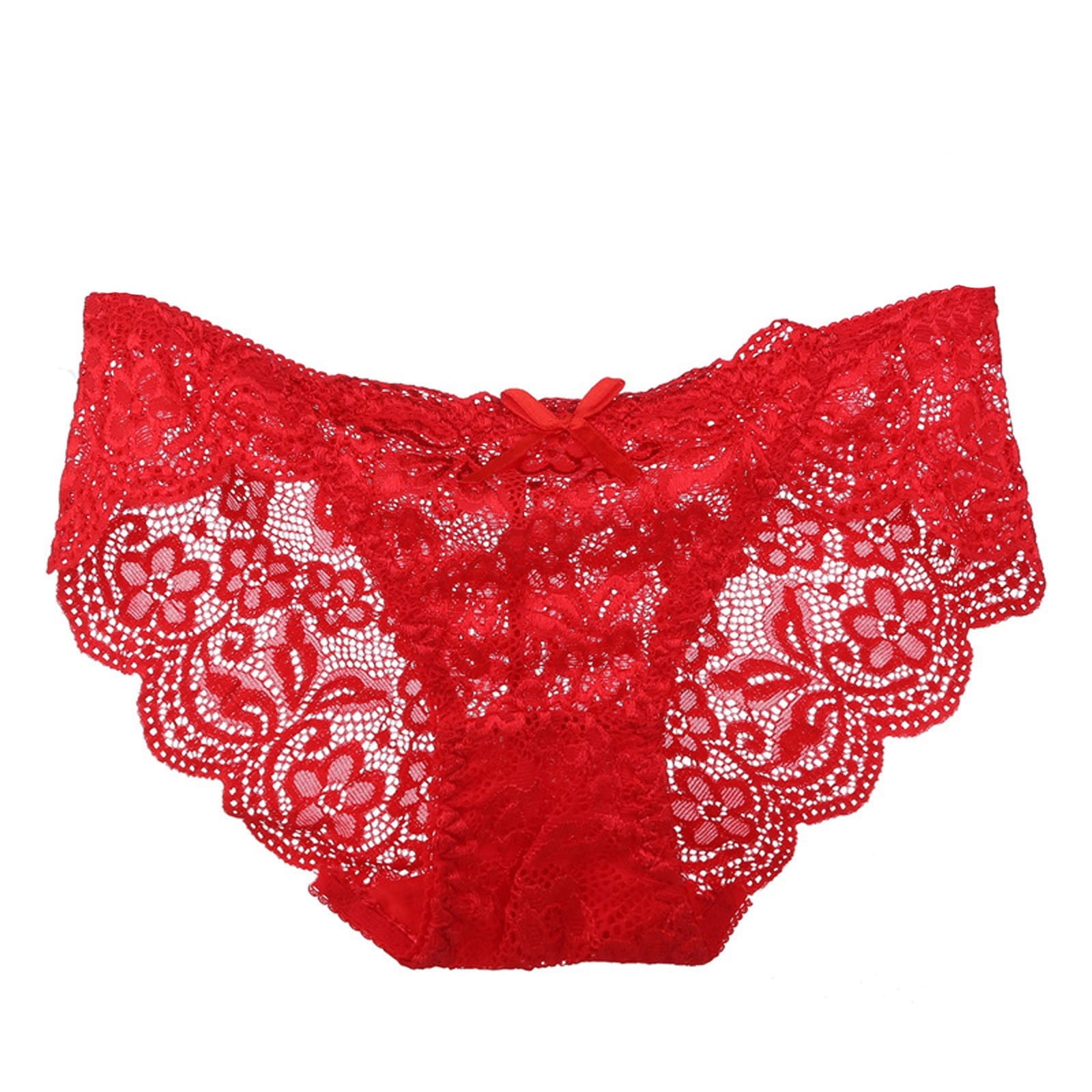 MSJUHEG Womens Women Bownot Lace Panties Low-Waist Briefs Thong Plus ...