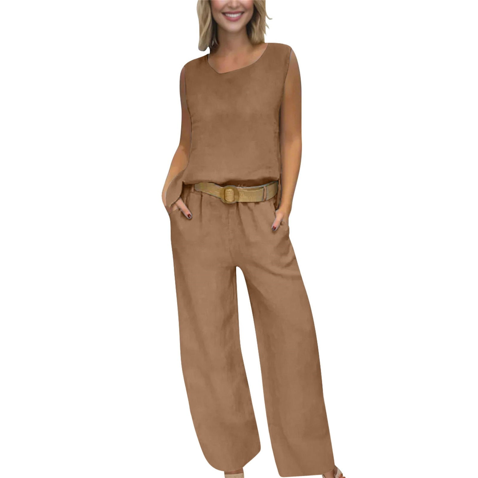 MSJUHEG Matching Sets for Women Lounge Sets for Women Linen Pants Women ...