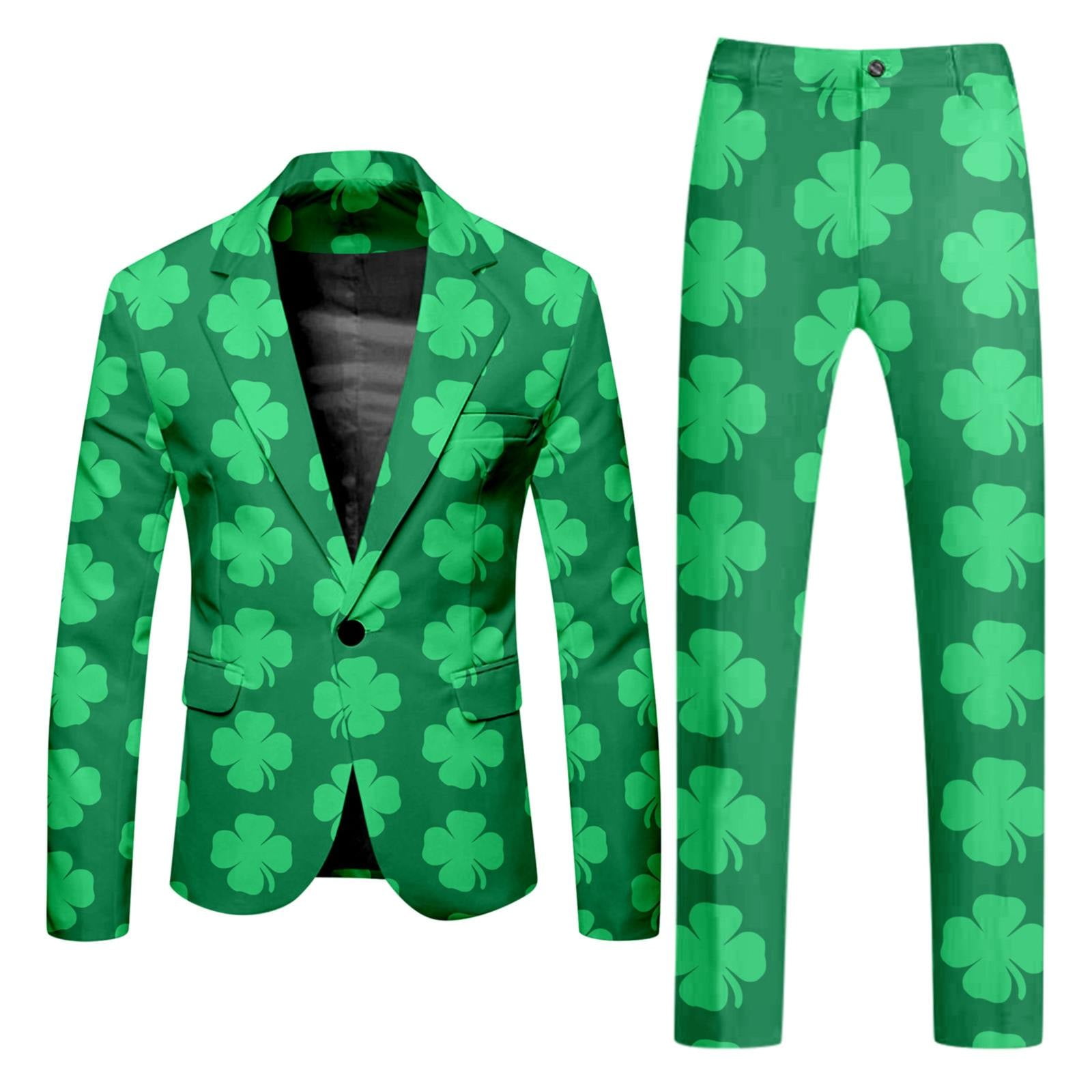 MSJUHEG St Patricks Day 2 Piece Suit Jackets for Men One Button Tuxedo ...