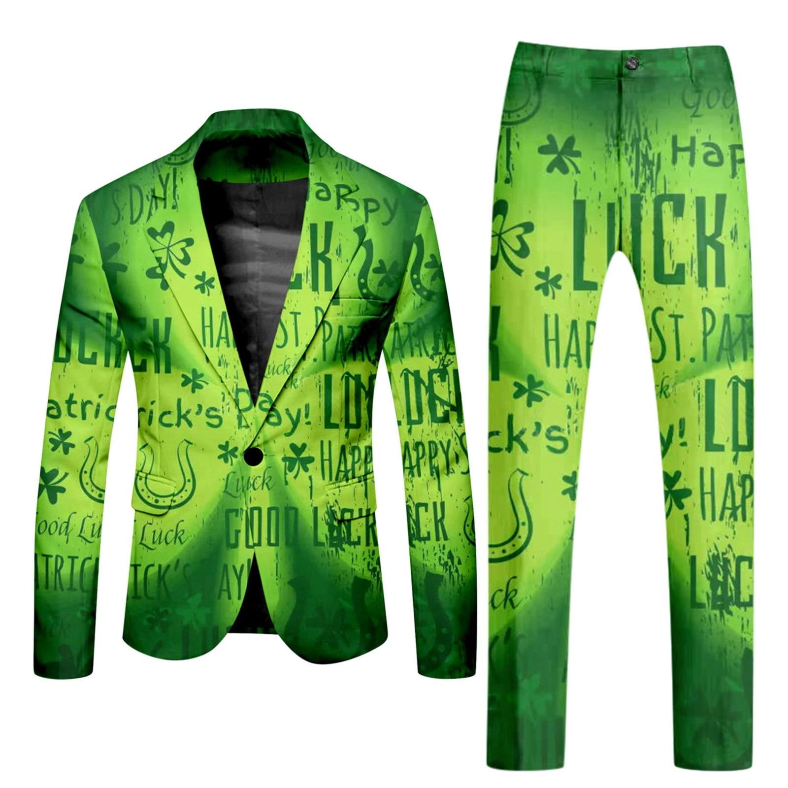 MSJUHEG St Patricks Day 2 Piece Suit Jackets for Men One Button Tuxedo ...
