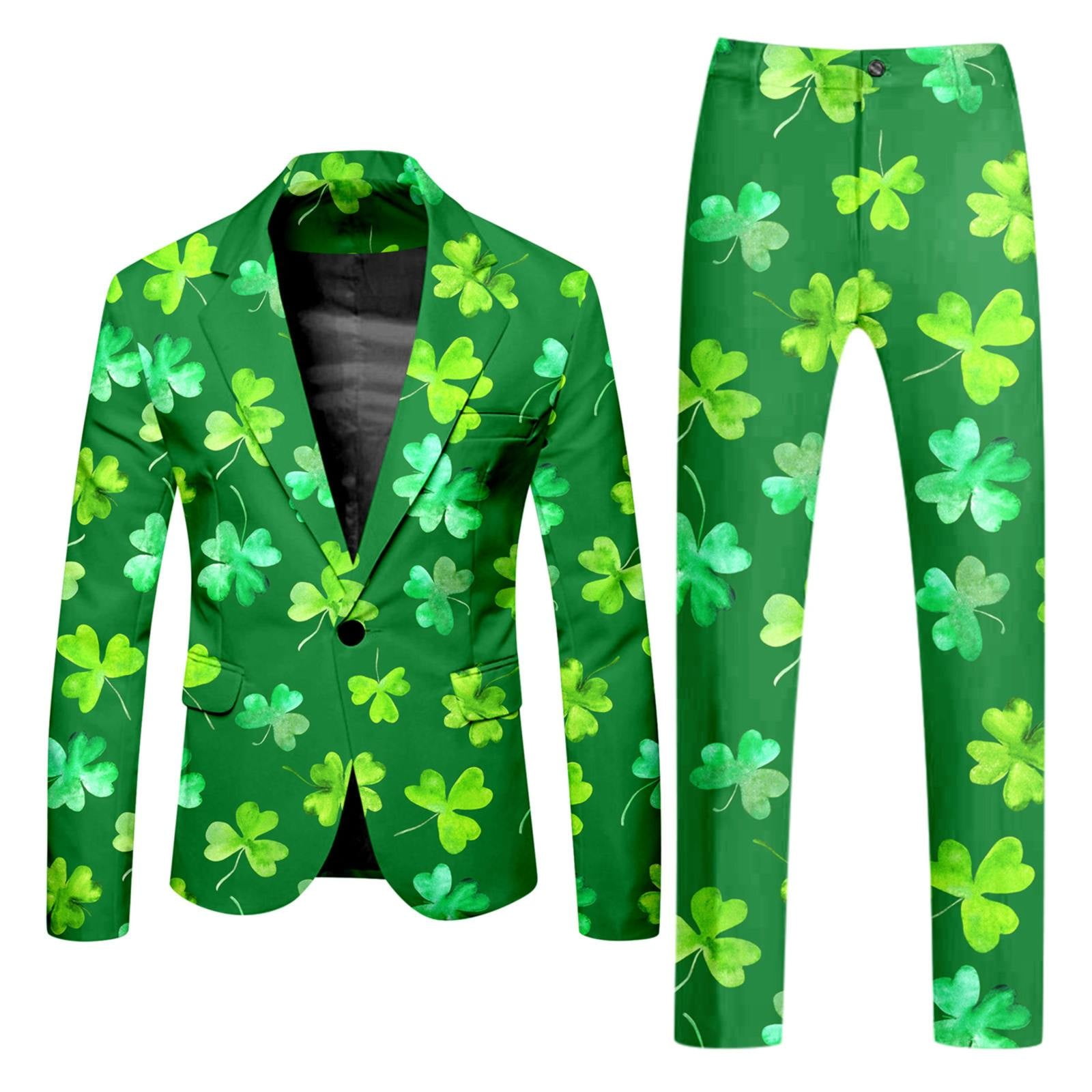 MSJUHEG St Patricks Day 2 Piece Suit Jackets for Men One Button Tuxedo ...