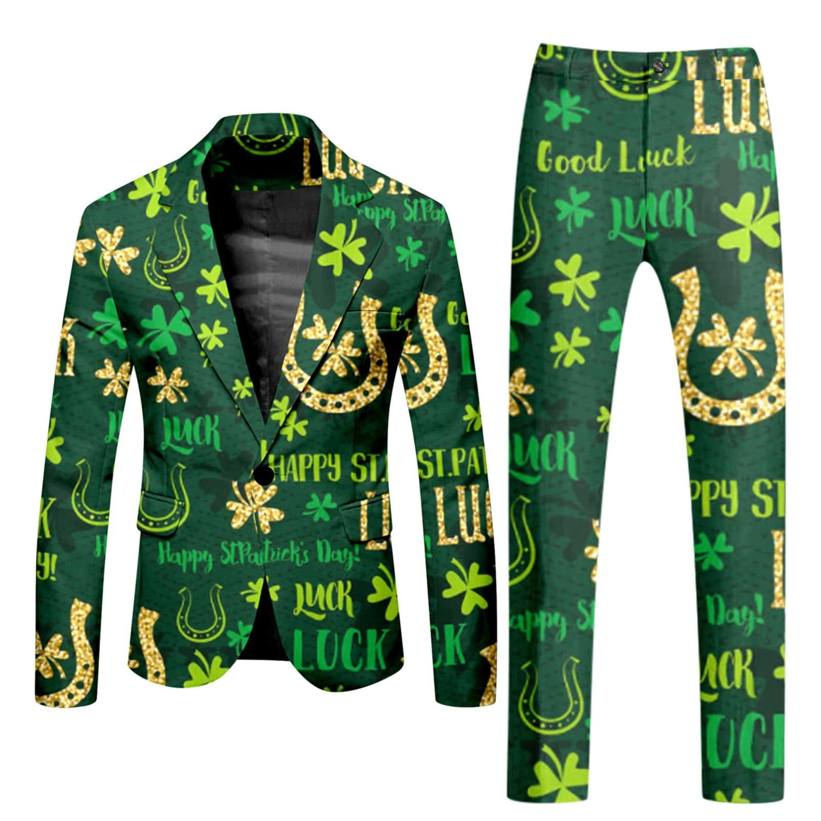 MSJUHEG St Patricks Day 2 Piece Suit Jackets for Men One Button Tuxedo ...