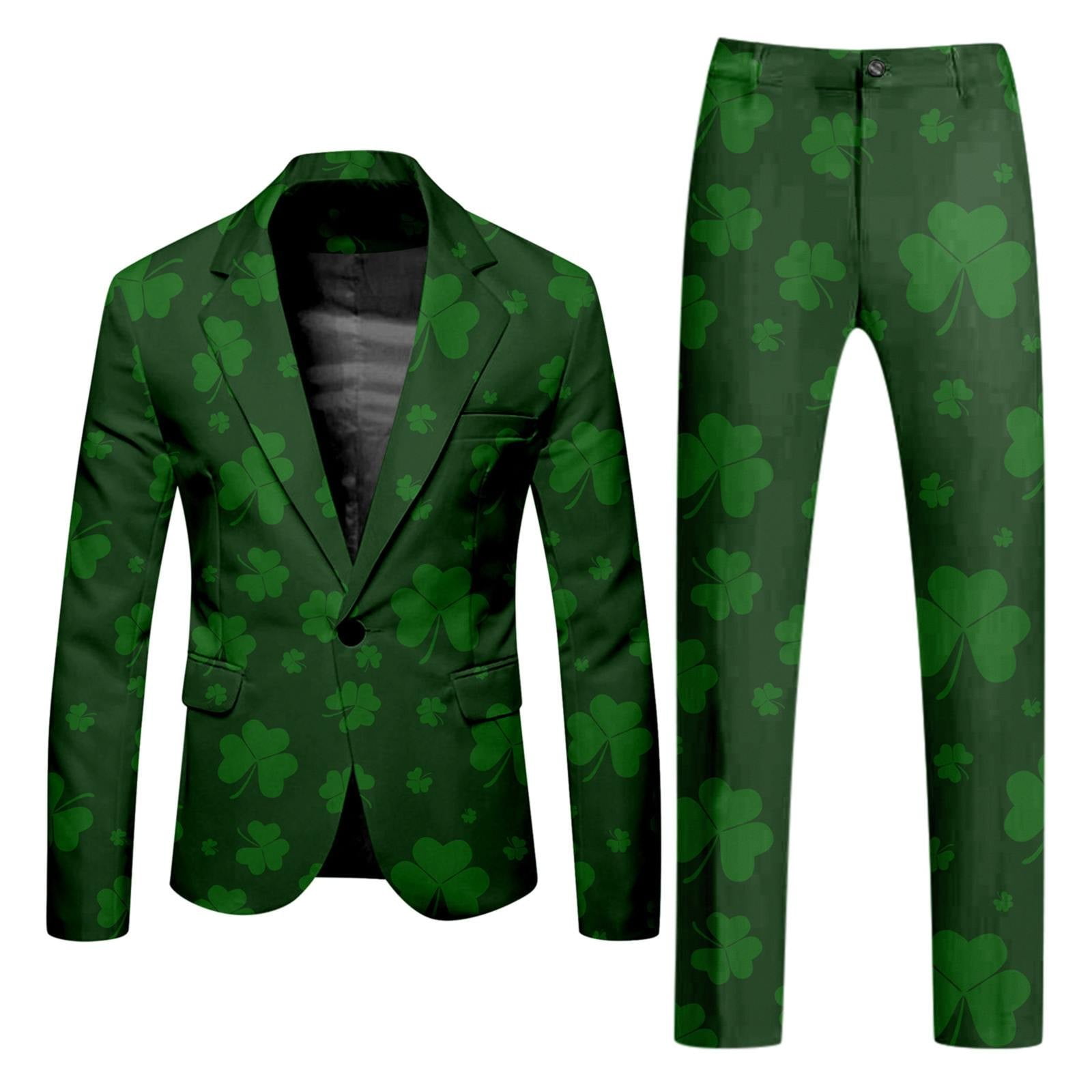 MSJUHEG St Patricks Day 2 Piece Suit Jackets for Men One Button Tuxedo ...