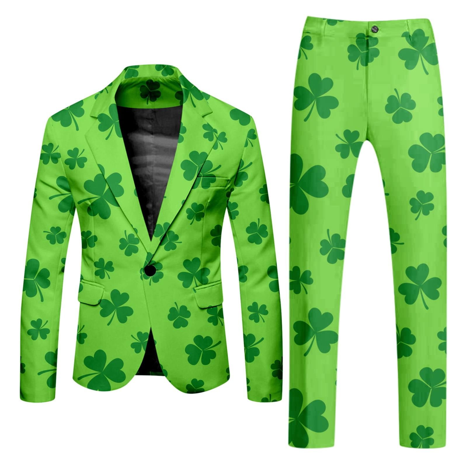 MSJUHEG St Patricks Day 2 Piece Suit Jackets for Men One Button Tuxedo ...