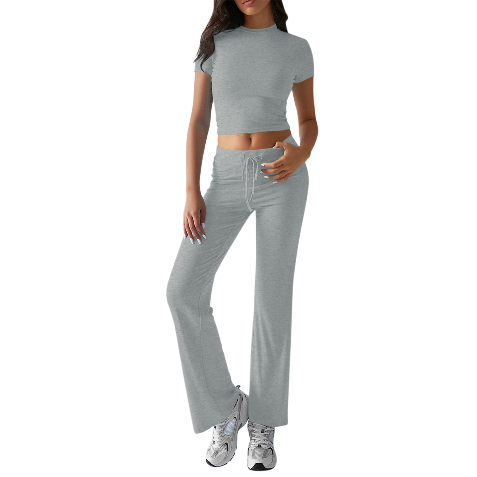 MSJUHEG Tank Crop Top Wide Leg Pants Set 2 Piece Pants Set for Women ...