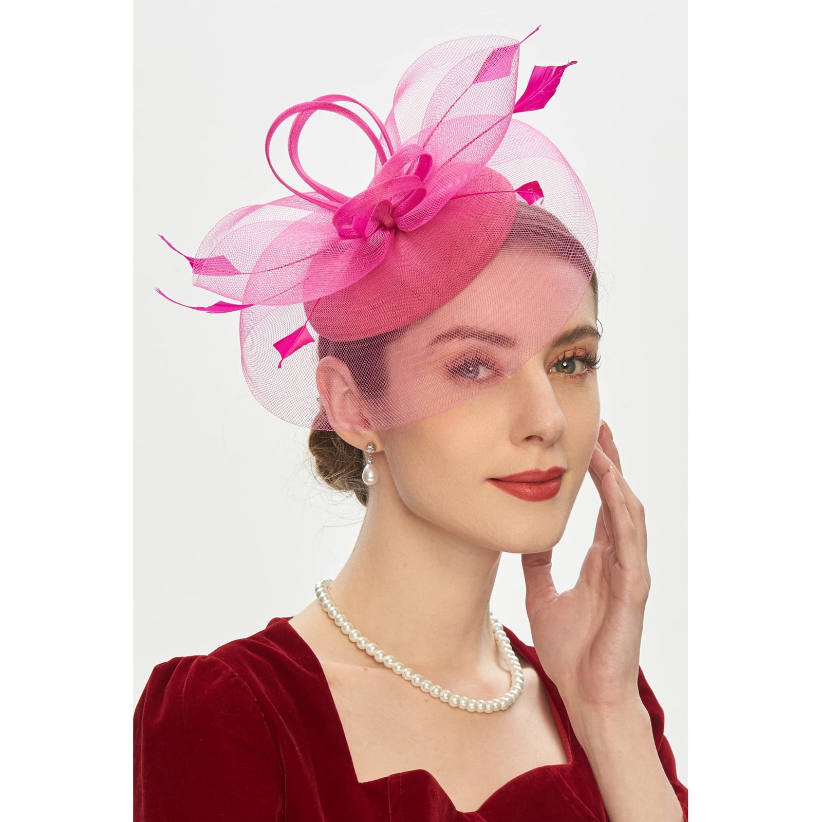 MSJUHEG Tea Party Hats,Feather Hair Clip,Feather Headpiece,Church Hats ...