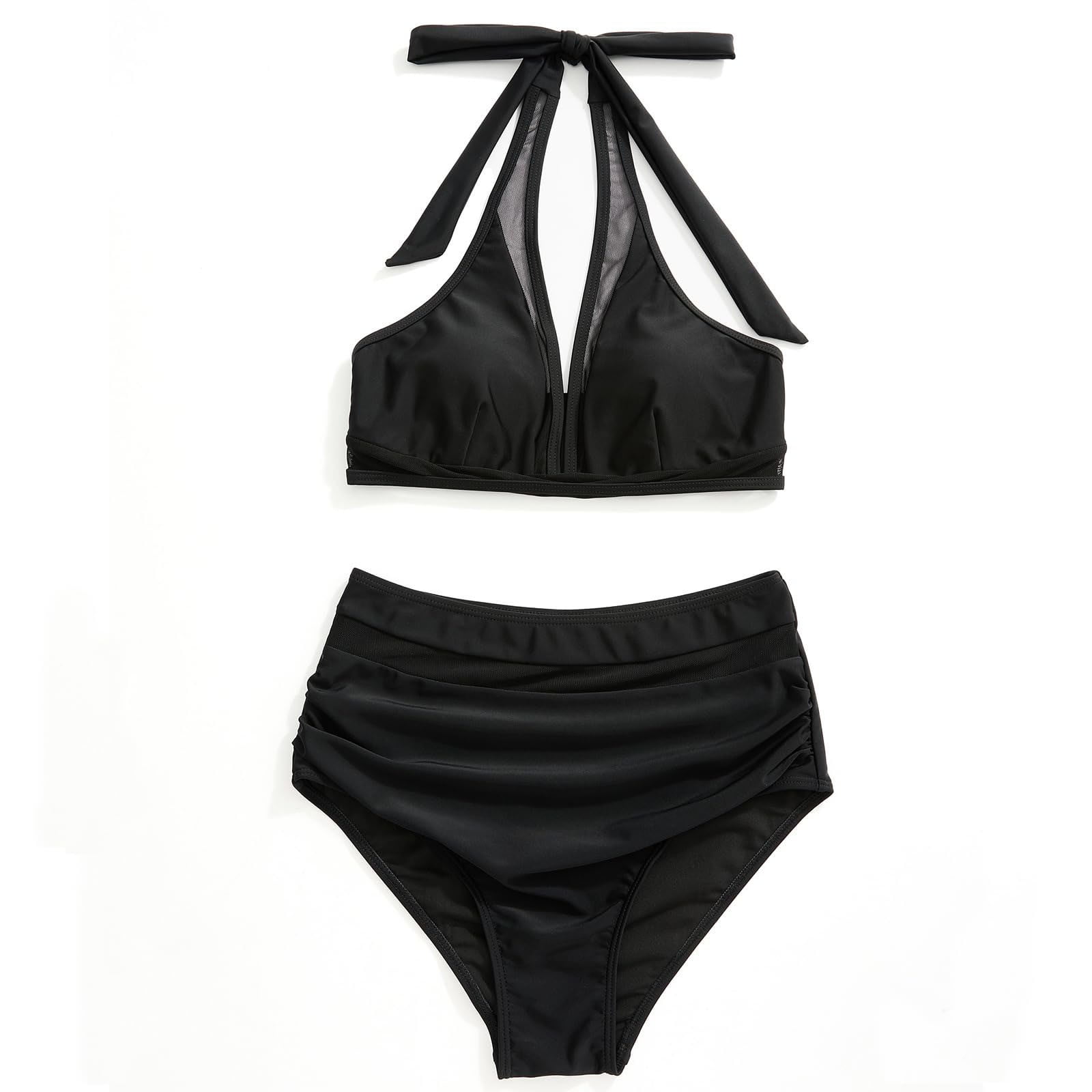 MSJUHEG Tie Bikini,Ruched Tankini Tops for Women,Boho Swimsuits for ...