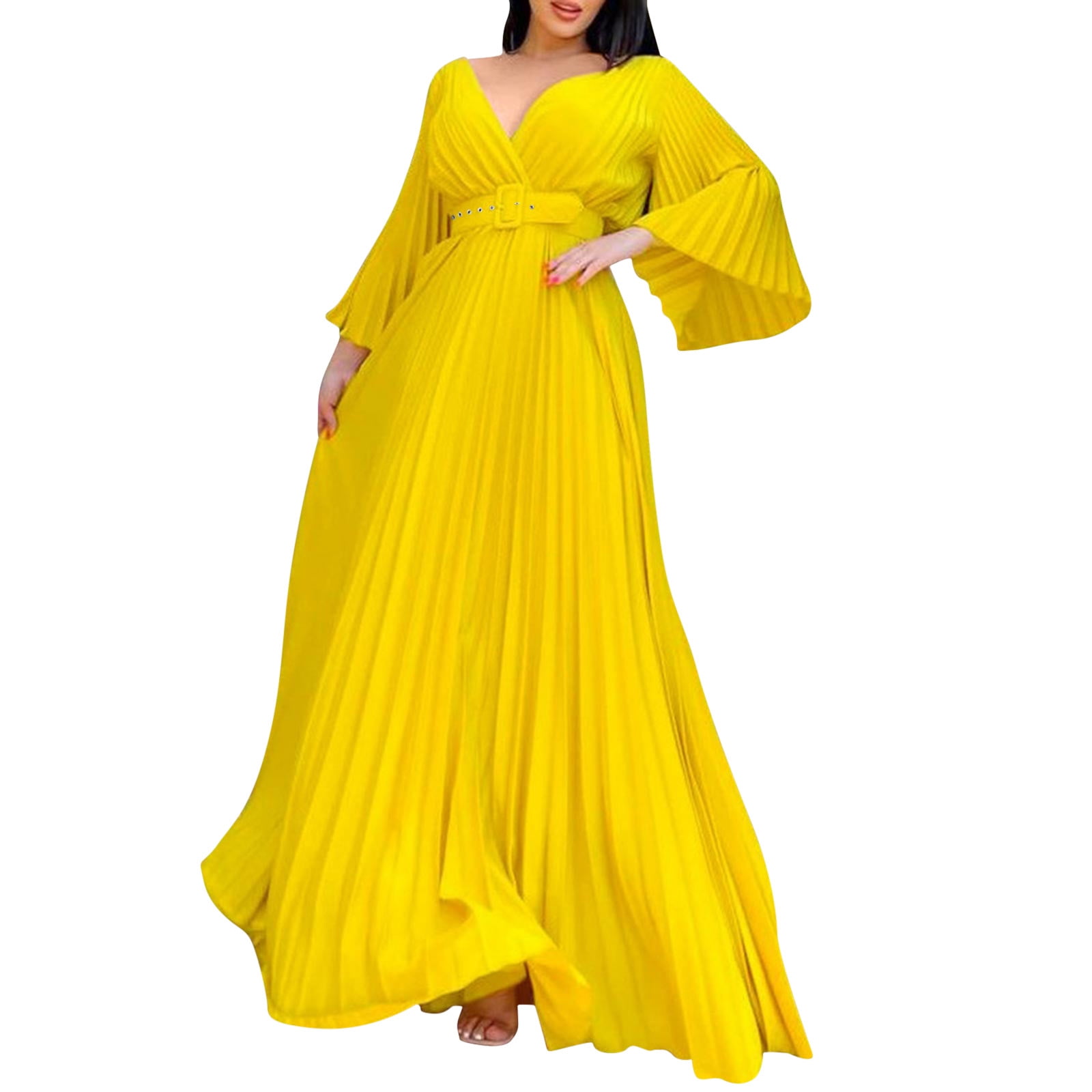 MSJUHEG Wedding Guest Dresses For Women Yellow Dress Womens Deep V Neck ...