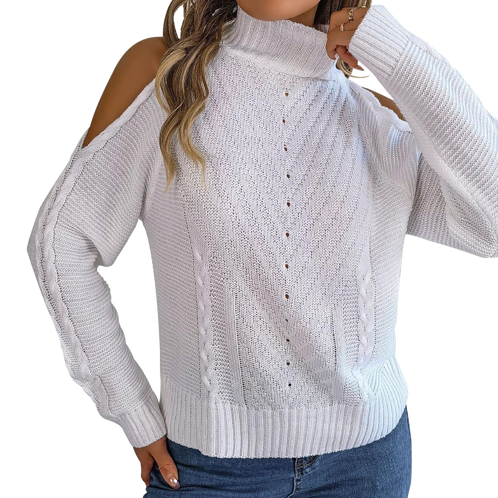 MSJUHEG Womens Long Sleeve Tops Turtleneck Sweater Women Polyester ...