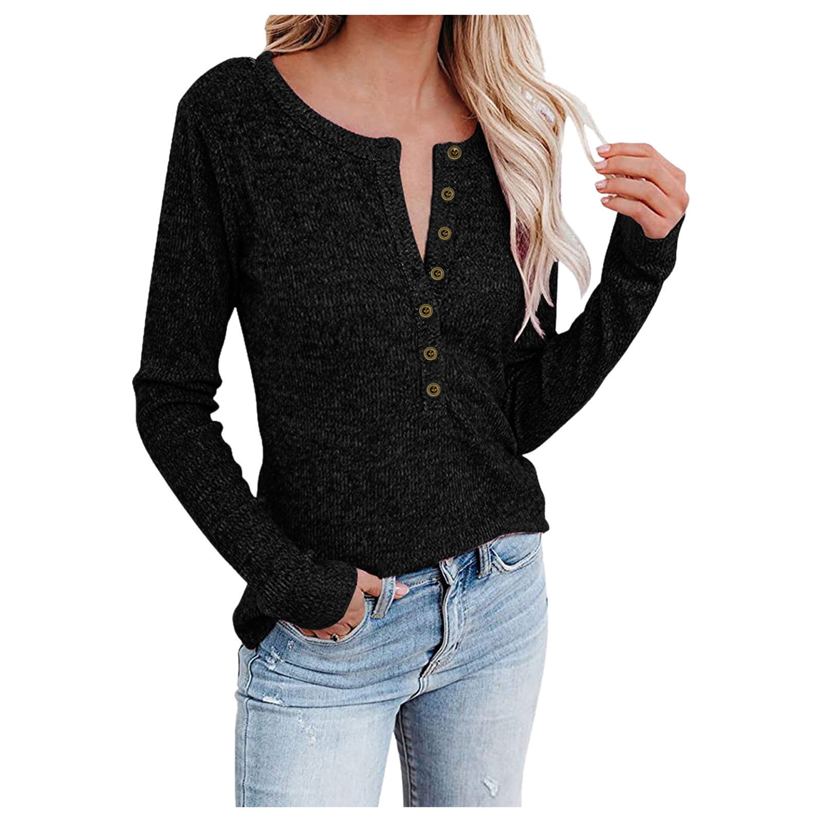 MSJUHEG Womens Tops Womens Long Sleeve Tops Women Fashion Soild Color ...