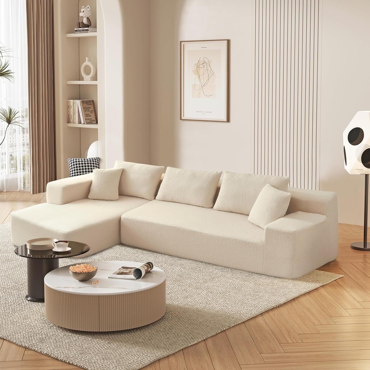 MSJh Modular Sectional Sofa for Living Room, Sherpa Fabric L Shaped ...