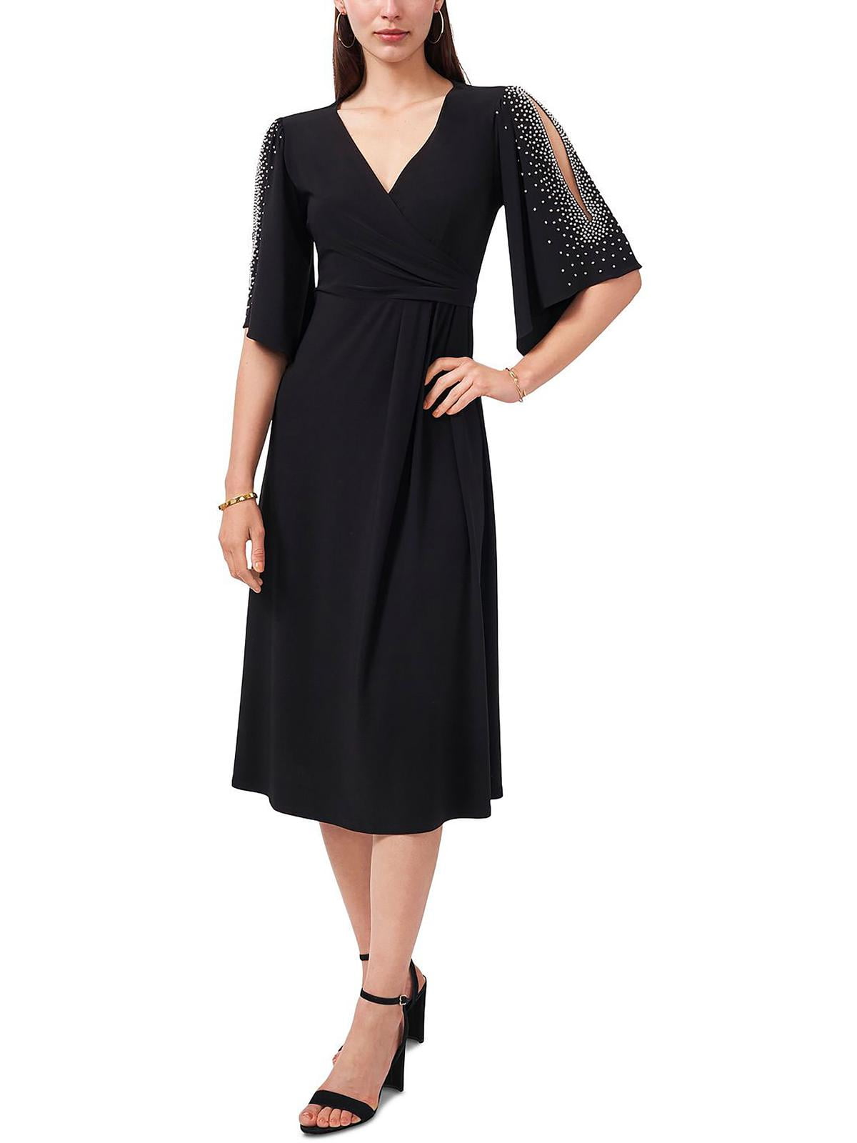 MSK Women's Beaded Midi Dress with Slit Sleeves, Mid Calf Length, Made ...