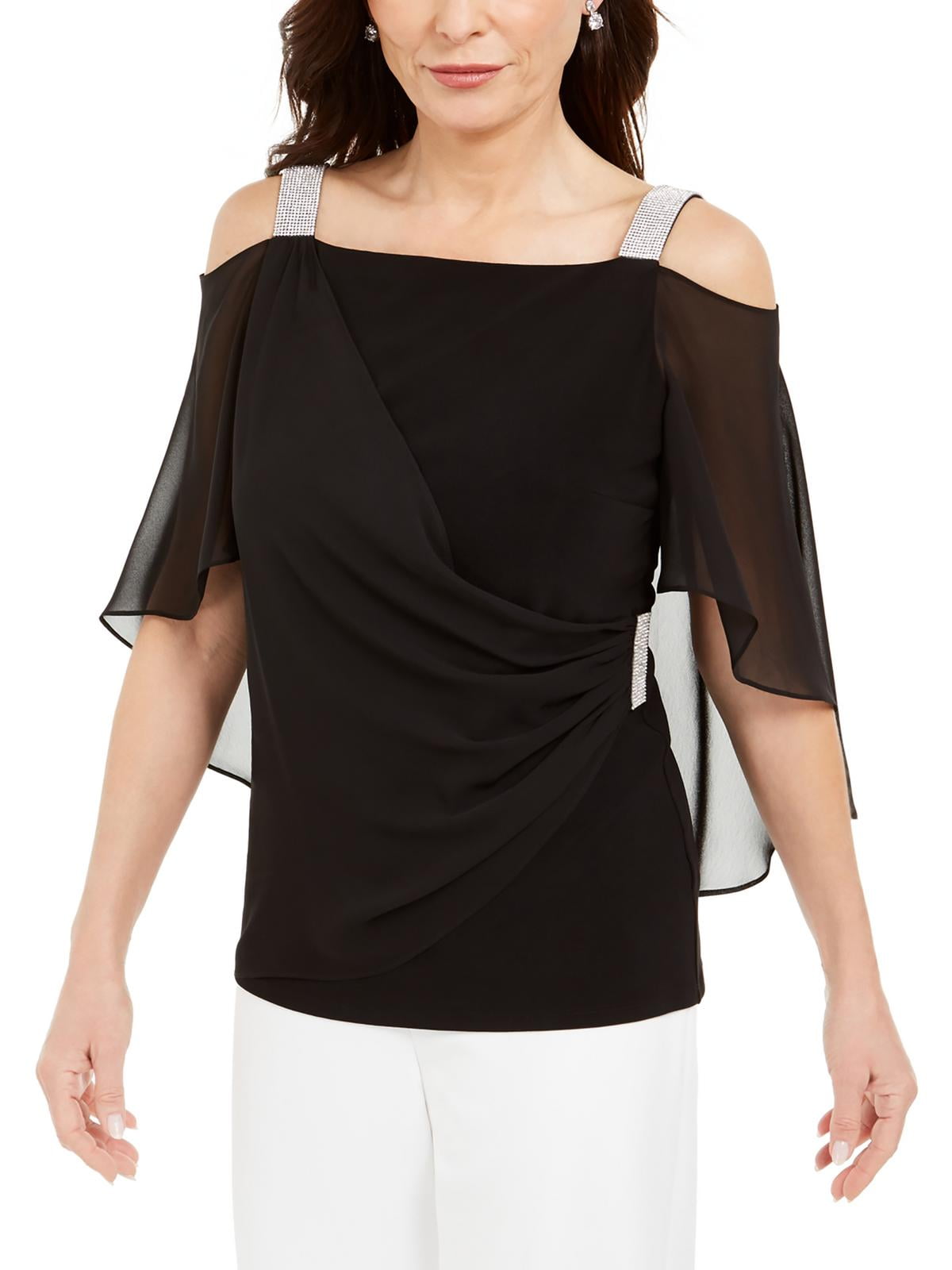 MSK Womens Embellished Cold Shoulder Blouse - Walmart.com