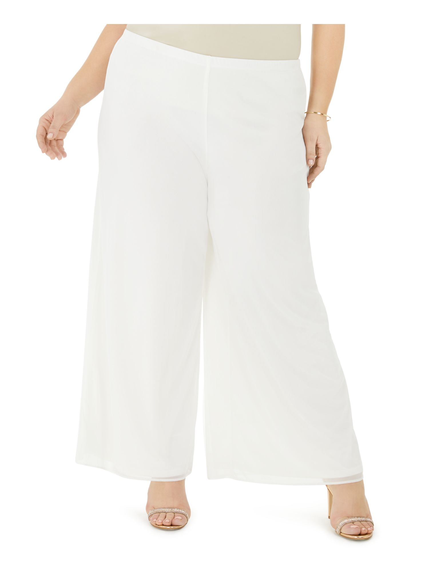 MSK Womens Ivory Sheer Elastic Waist Evening Wide Leg Pants Plus 2X ...
