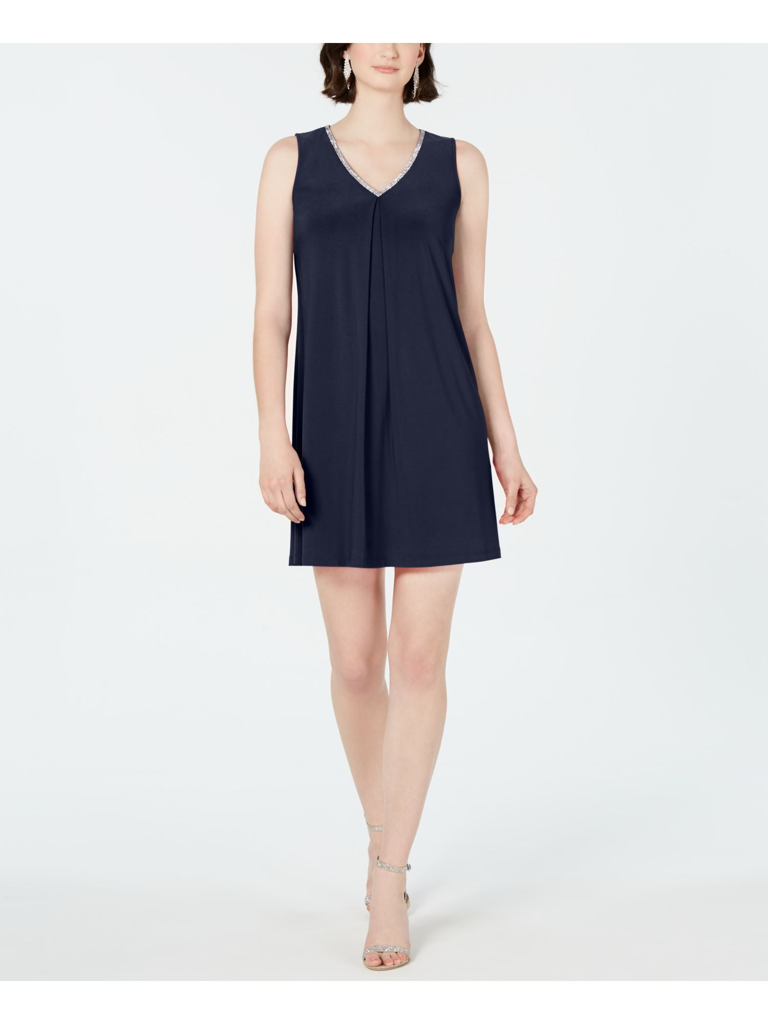 MSK Womens Navy Embellished Sleeveless V Neck Short Cocktail Shift ...