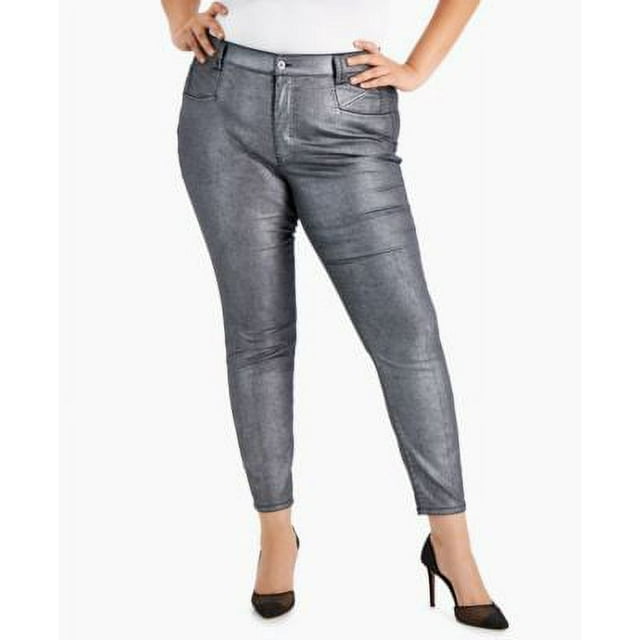 MSRP $100 Inc Plus Size High-Rise Coated Skinny Ankle Jeans Gray Size ...