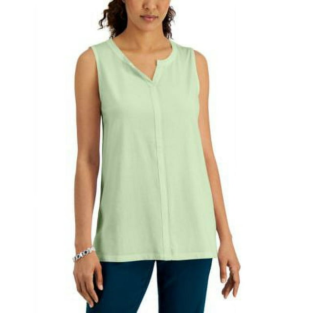 MSRP $13 Karen Scott Women Split-Neck Tunic Tank Top Green Size Small ...